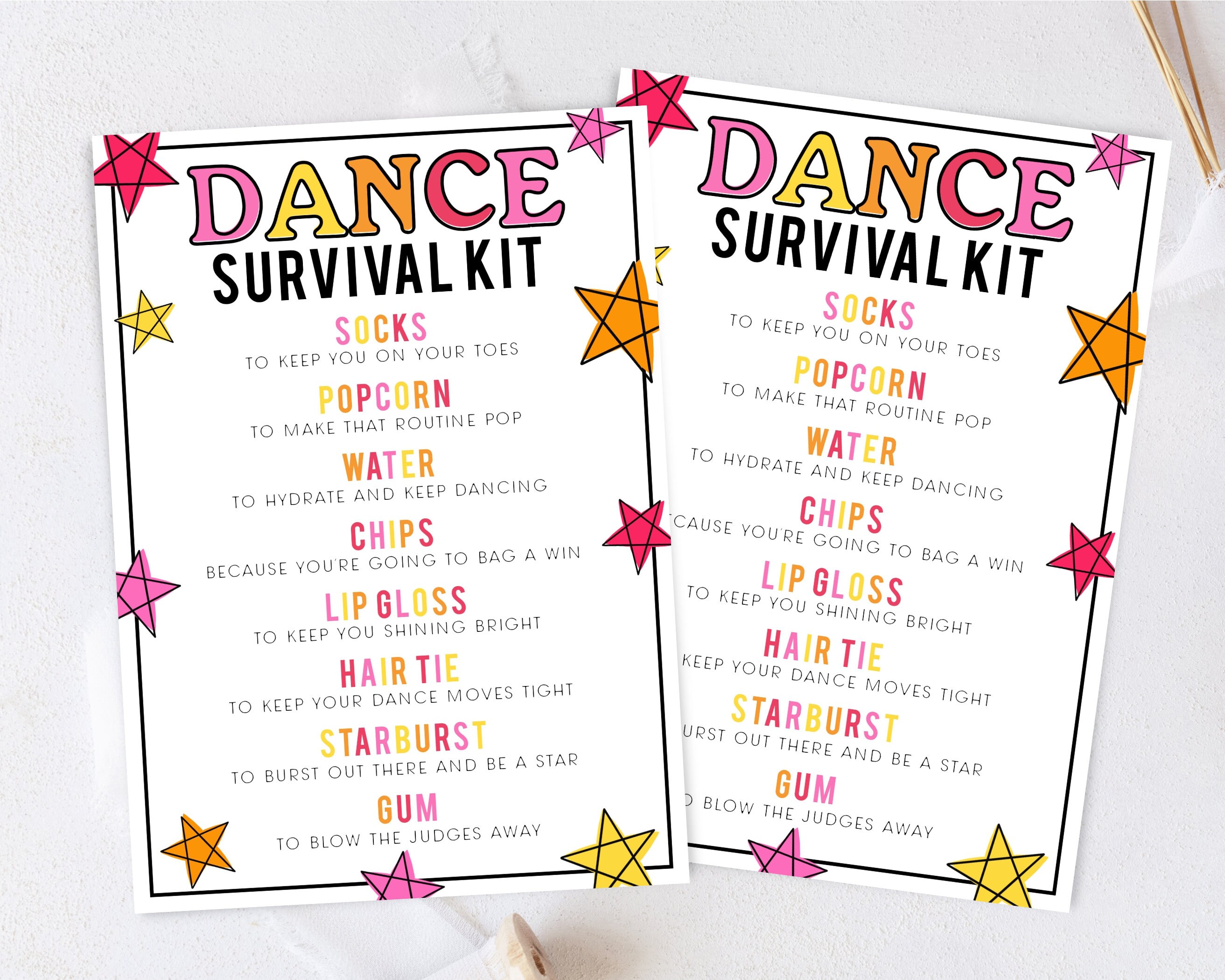 Printable Dance Survival Kit, Gift Ideas for Dancers, Dance Team Gift ...
