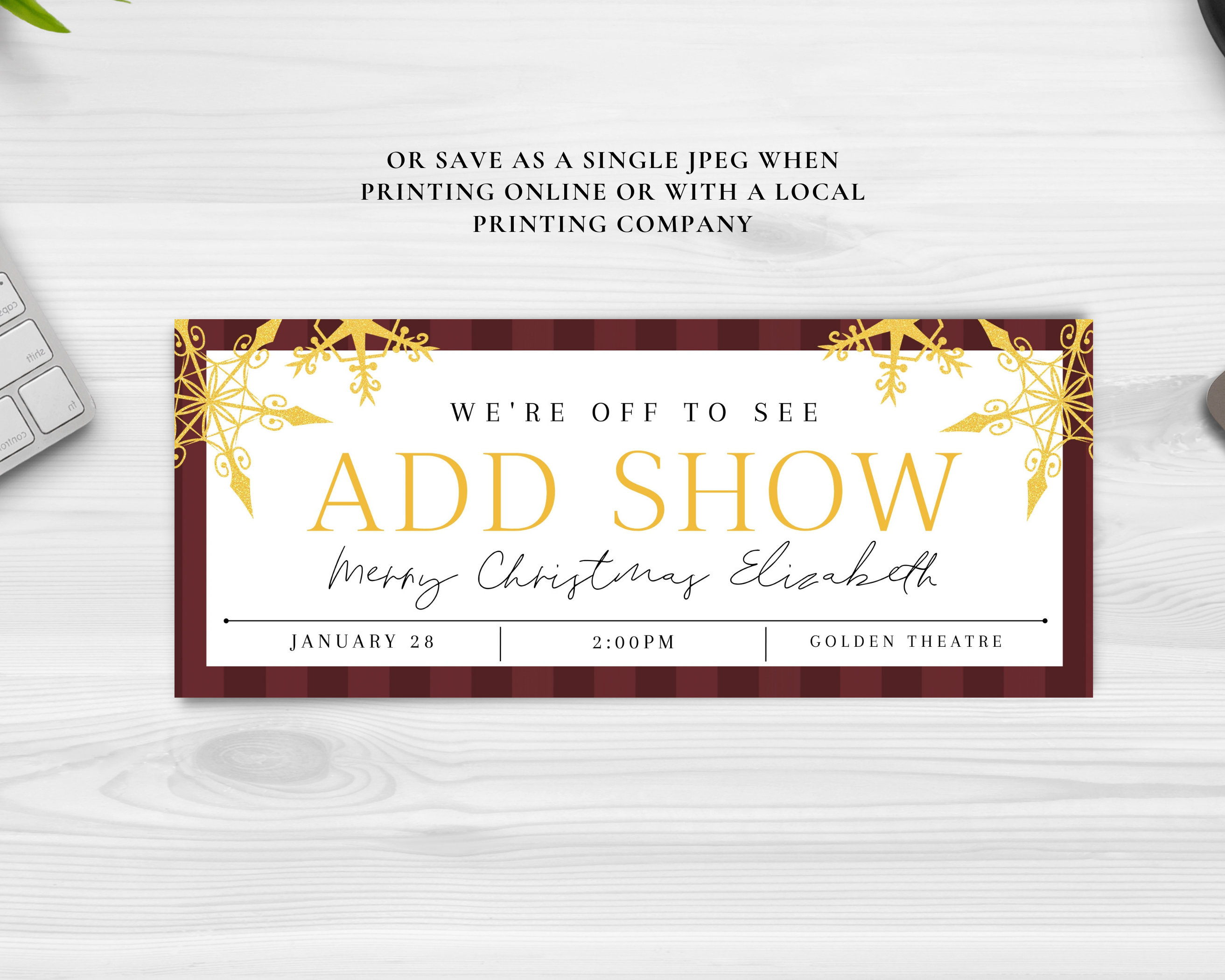 Editable Theatre Ticket, Musical Theatre Ticket, Christmas Theatre ...