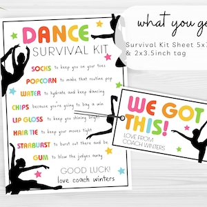 Printable Dance Survival Kit, Gift Ideas for Dancers, Dance Team Gift ...