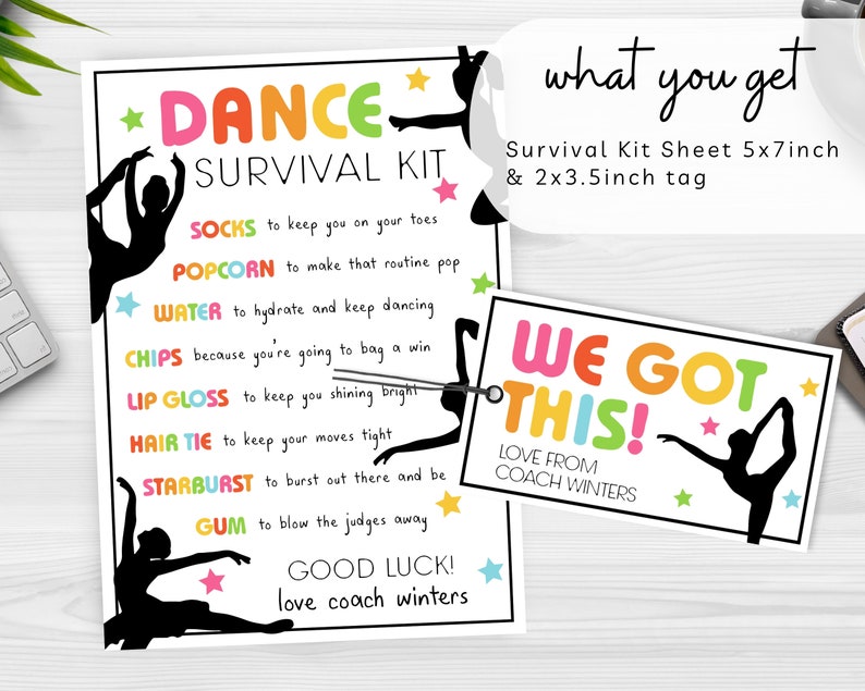 Printable Dance Survival Kit, Gift Ideas for Dancers, Dance Team Gift ...