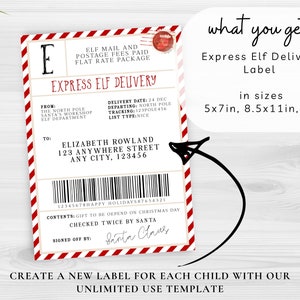 Editable Express Elf Delivery, Elf Mail Shipping Labels, Elf Arrival ...