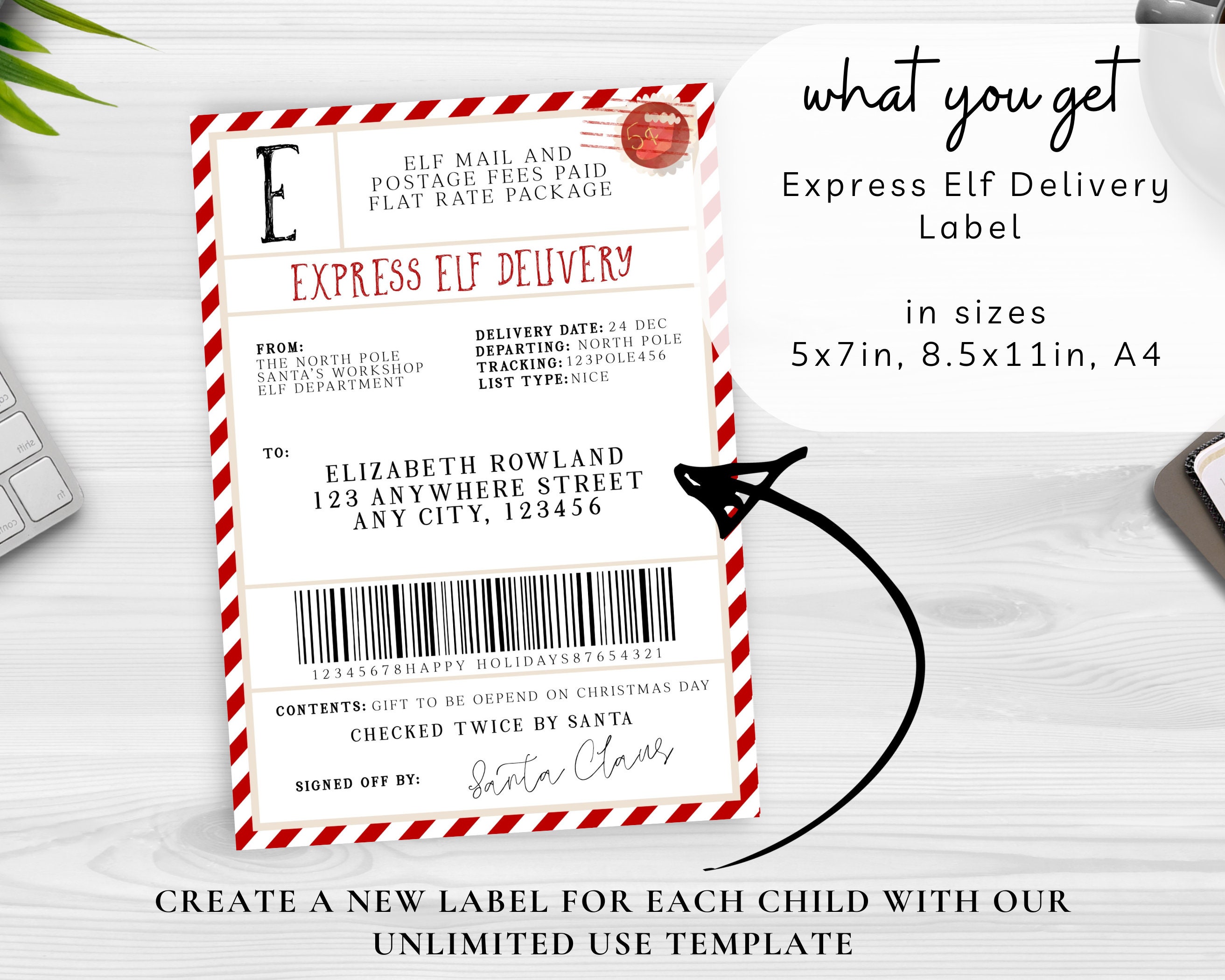 Editable Express Elf Delivery, Elf Mail Shipping Labels, Elf Arrival ...