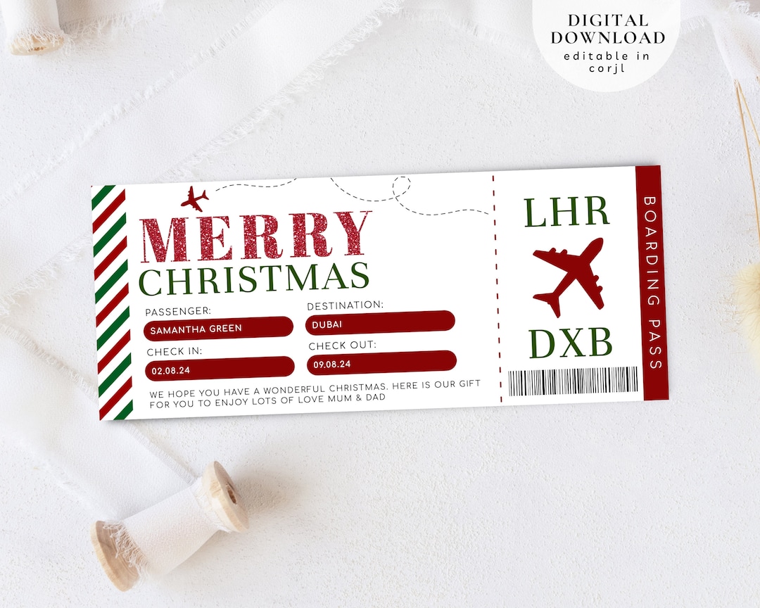 Christmas Gift Voucher, Glitter Plane Ticket Voucher, Weekend Away ...