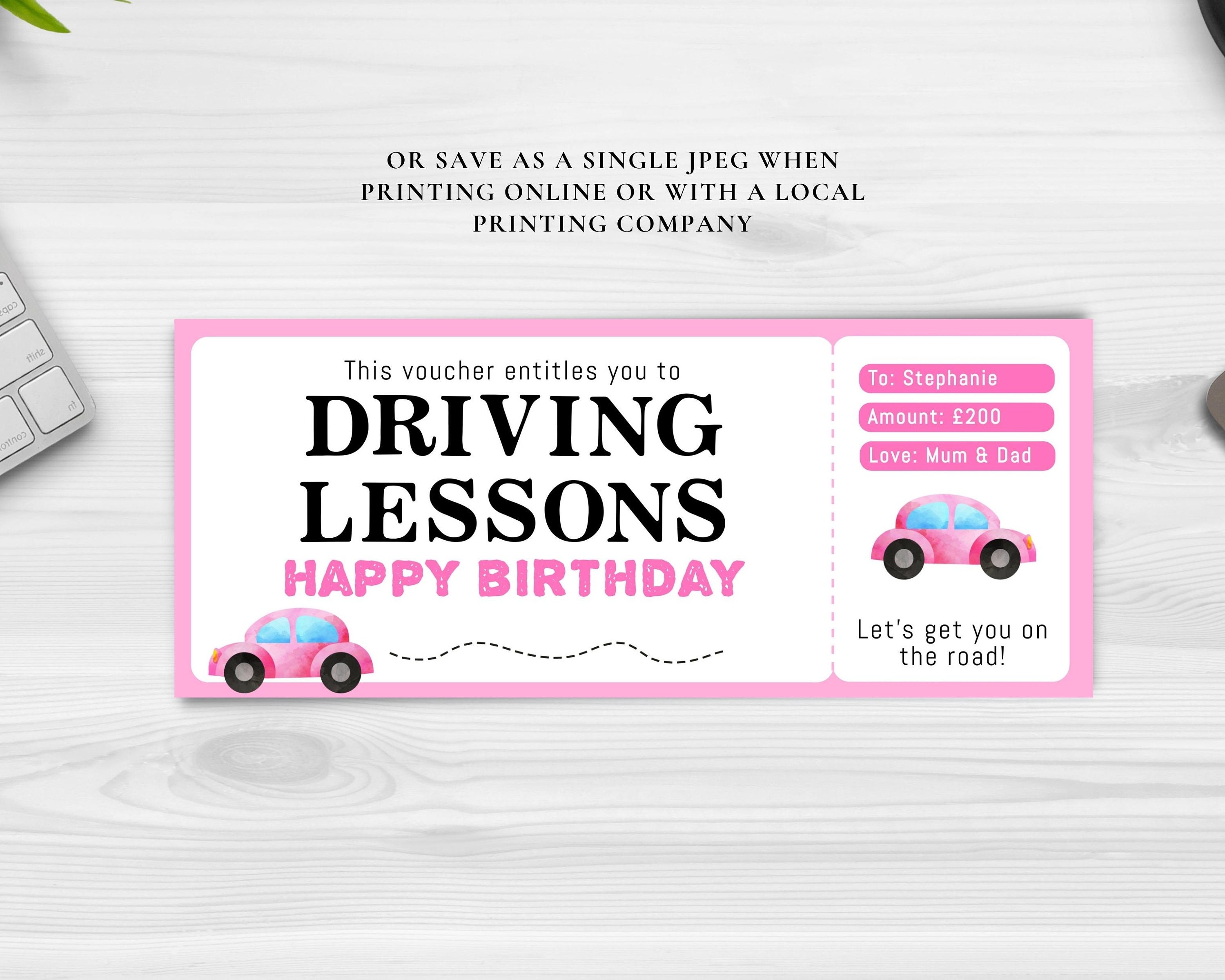 Driving Lessons Gift Certificate, 17th Birthday Driving Lessons Voucher ...