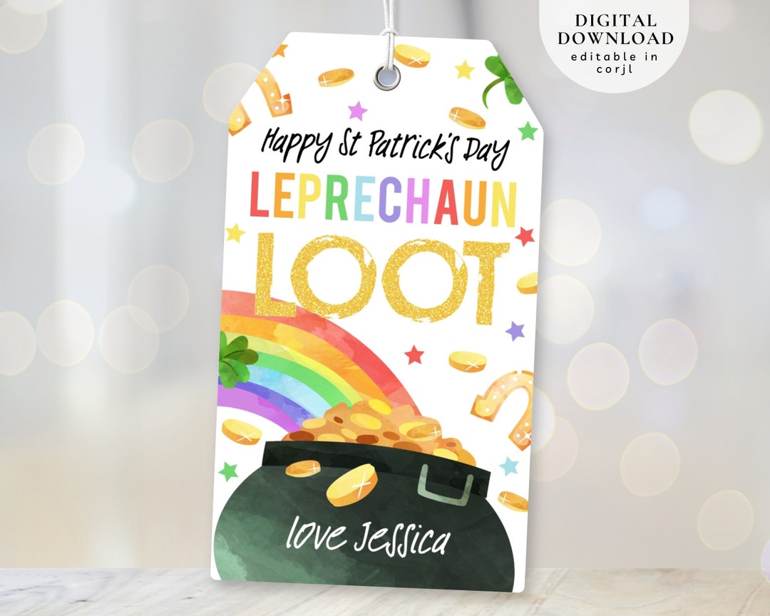 Leprechaun Loot Treat Tag, Rainbow Treat Bag Tag, St Patrick’s Gift Tag ...