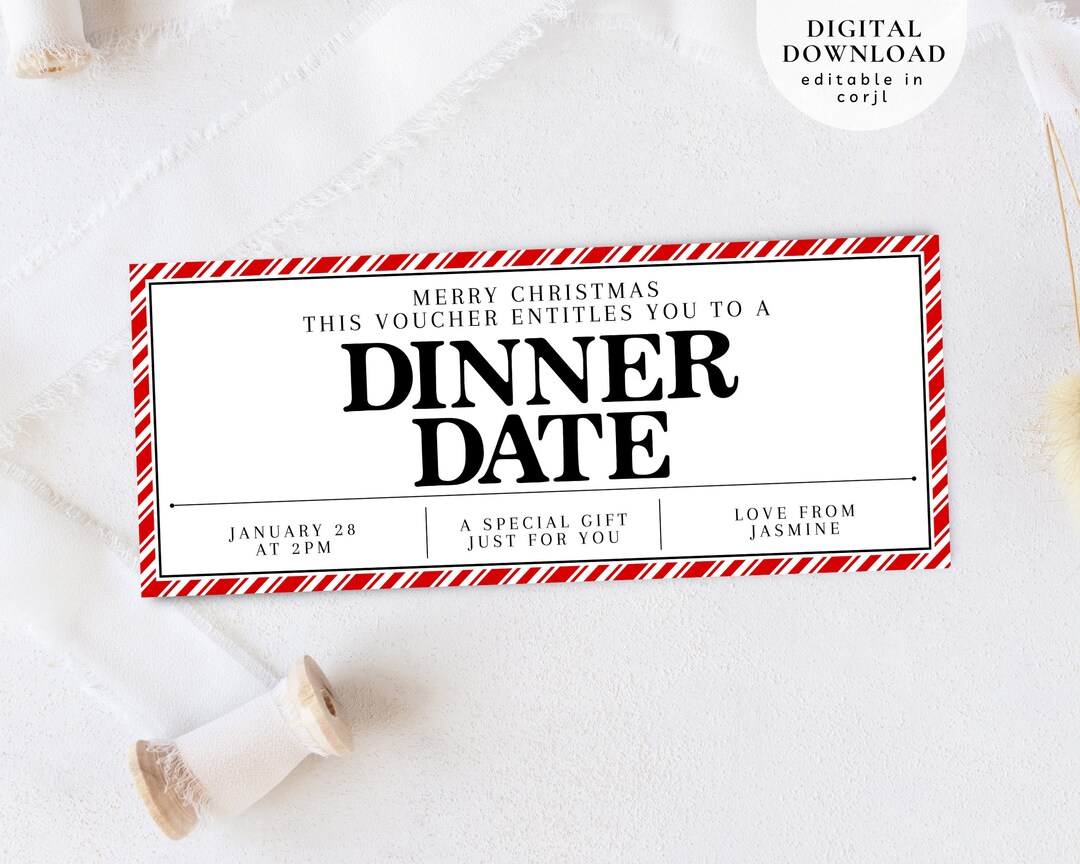 Editable Anniversary Gift Voucher, Dinner Date Christmas Voucher ...
