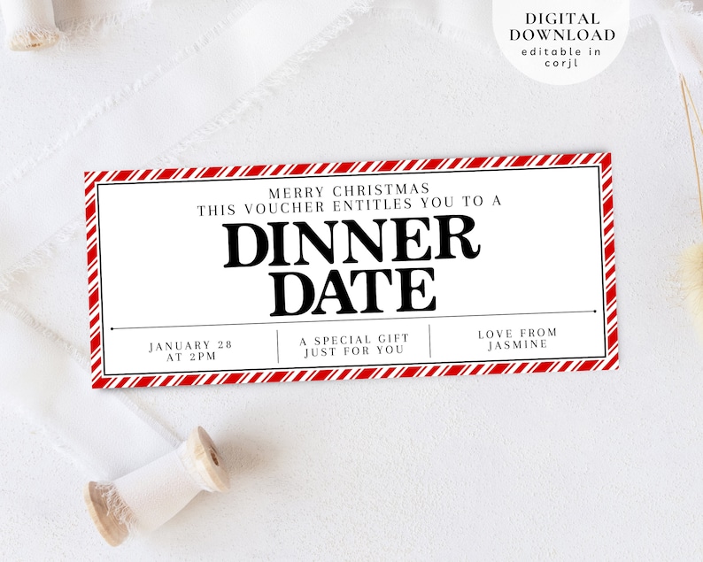 Editable Anniversary Gift Voucher, Dinner Date Christmas Voucher ...