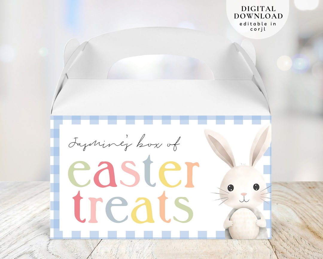 Printable Easter Gable Box Label, Party Treat Box Sticker, Bunny Treats Gift Bag Label, Bunny ...