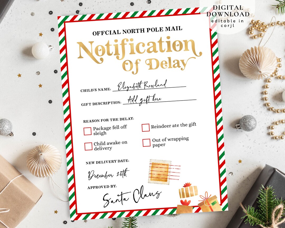Editable Delayed Christmas Gift, Notification of Delay, Late Christmas ...