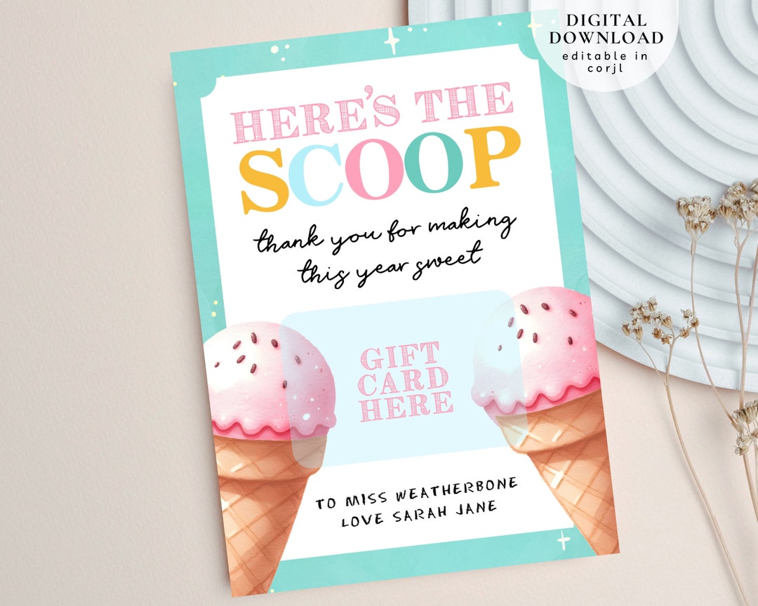 Teacher Appreciation Gift Card Holder, Ice Cream Gift Card Holder, Ice ...