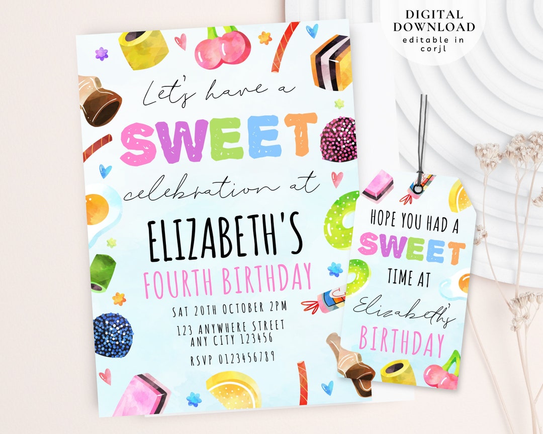 Sweet Shop Invite, Sweets Candy Invite, Sweet Candy Birthday Invite ...