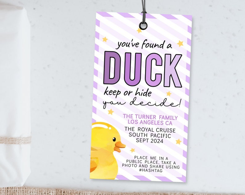You Found a Duck Cruise Tag, Duck Game Printable Tag, Cruise Ship ...