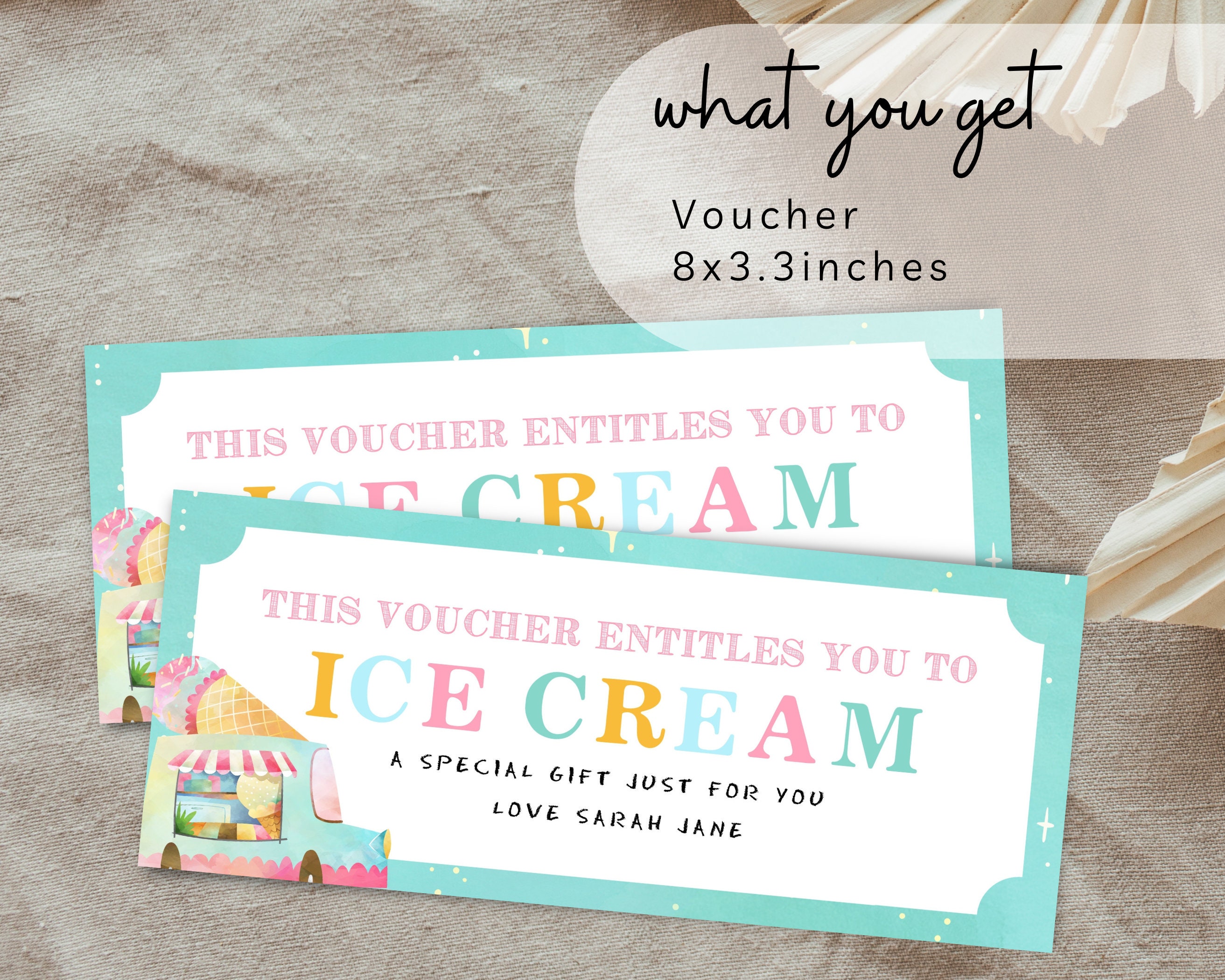 Ice Cream Voucher, Dessert Tokens, Wedding Food Voucher, Birthday Party ...