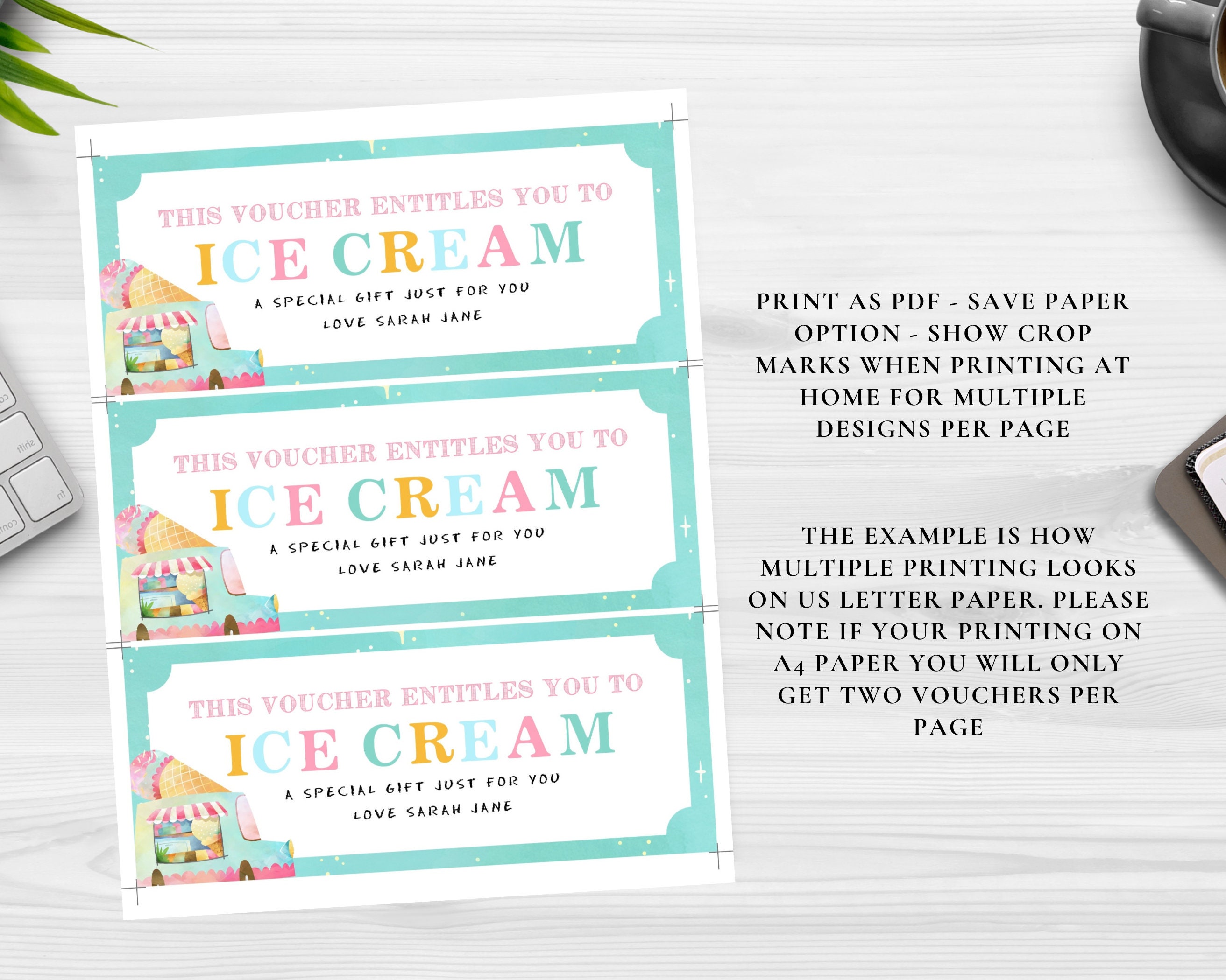 Ice Cream Voucher, Dessert Tokens, Wedding Food Voucher, Birthday Party ...