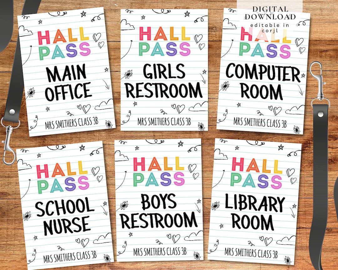 Classroom Hall Passes Bathroom Pass Nurse Pass Elementary - Etsy