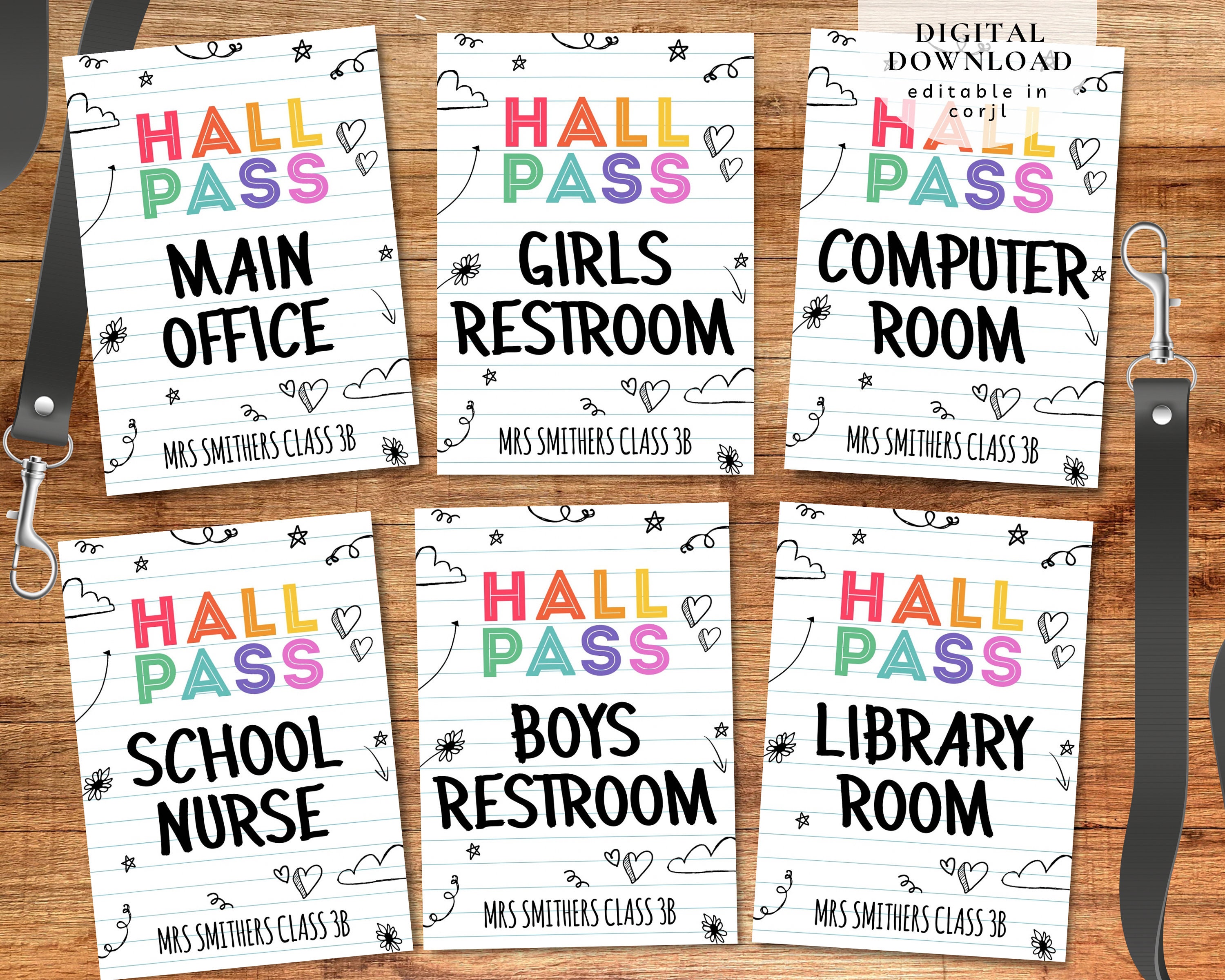 Classroom Hall Passes Bathroom Pass Nurse Pass Elementary - Etsy