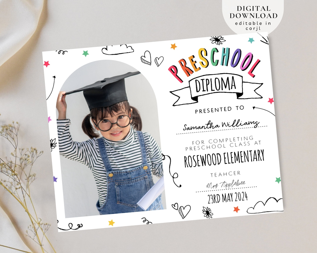 Photo Preschool Graduation Certificate, School Graduation Certificate ...
