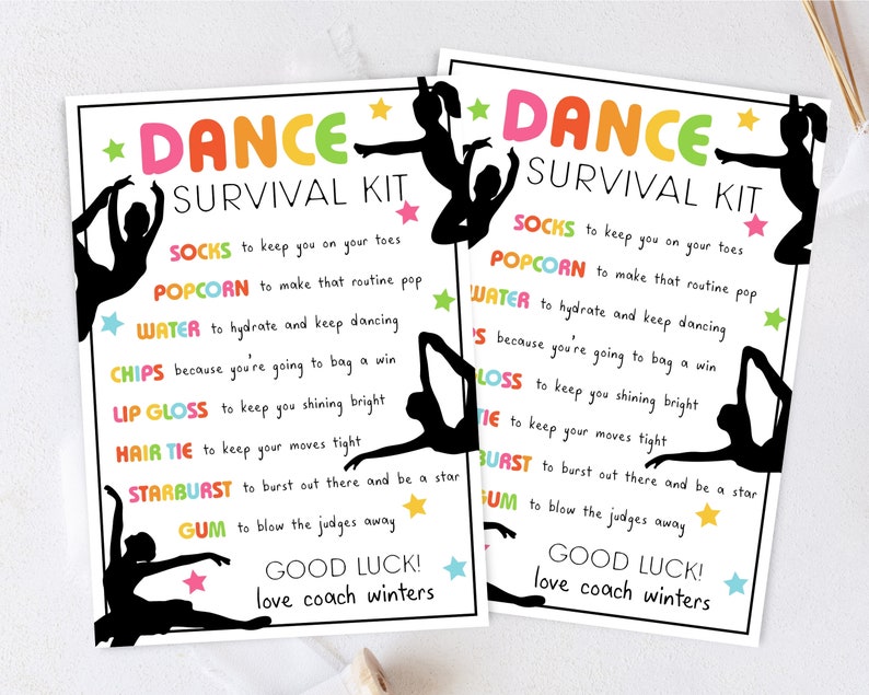 Printable Dance Survival Kit, Gift Ideas for Dancers, Dance Team Gift ...
