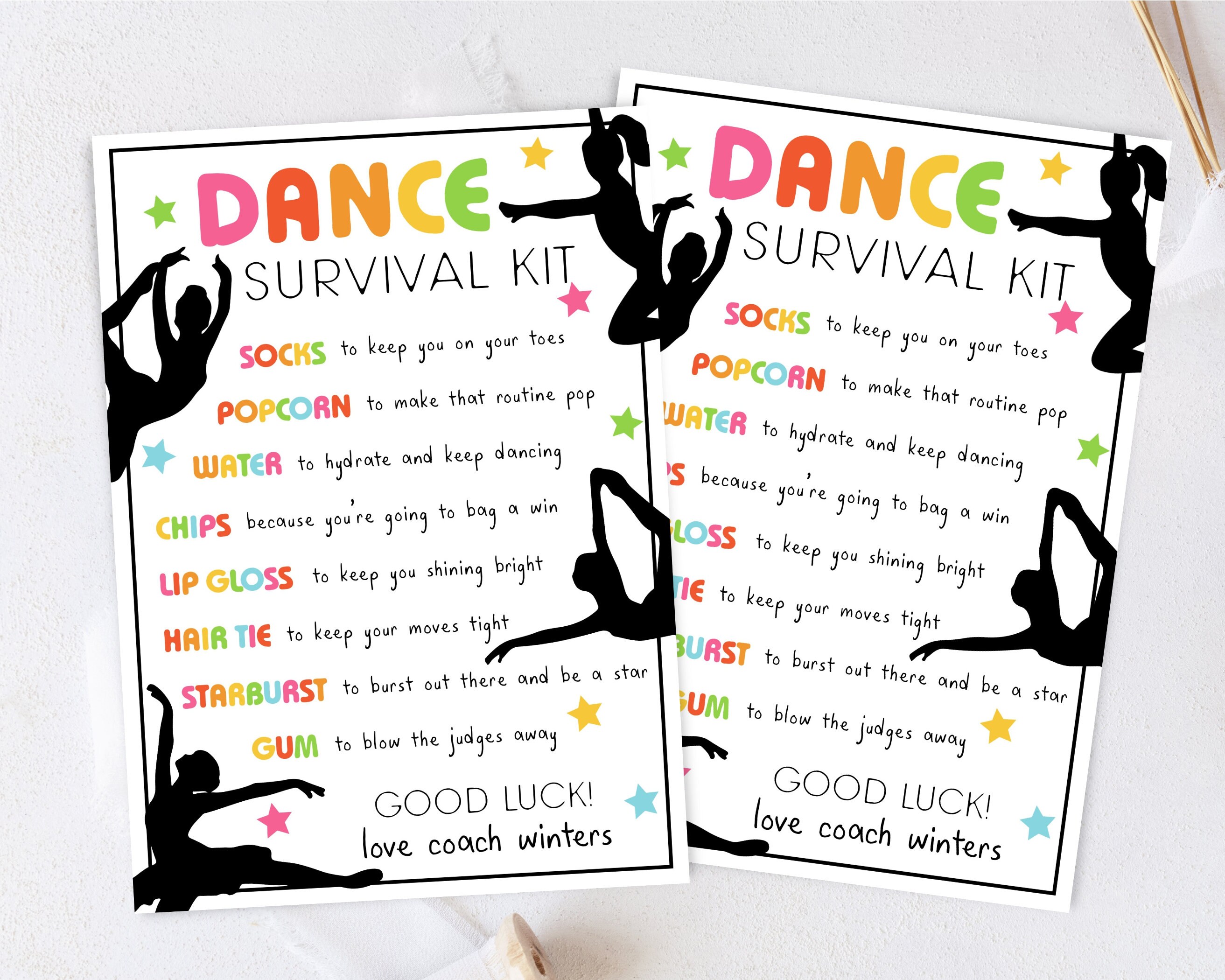 Printable Dance Survival Kit, Gift Ideas for Dancers, Dance Team Gift ...