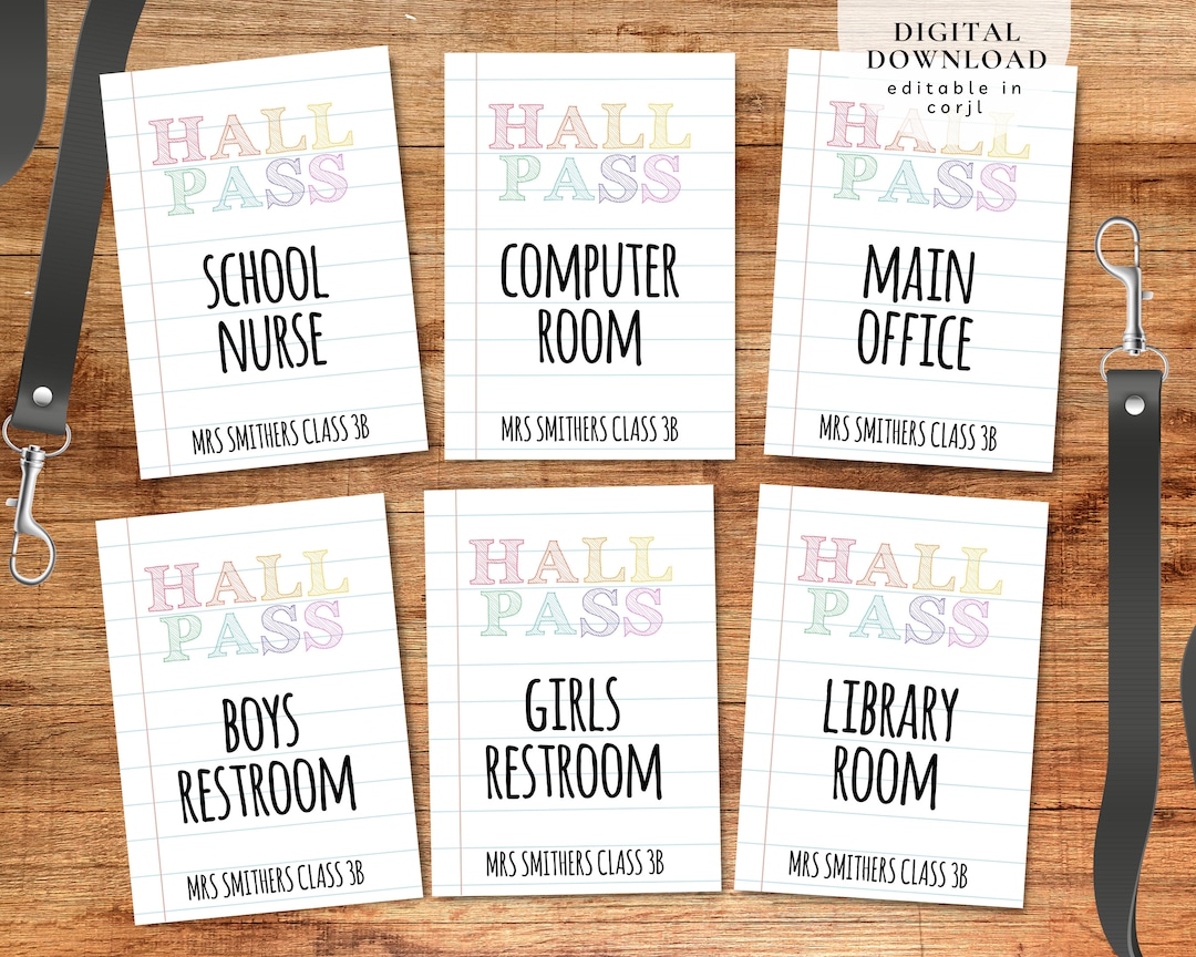 Classroom Hall Passes, Bathroom Pass, Nurse Pass, Elementary Hall Pass ...