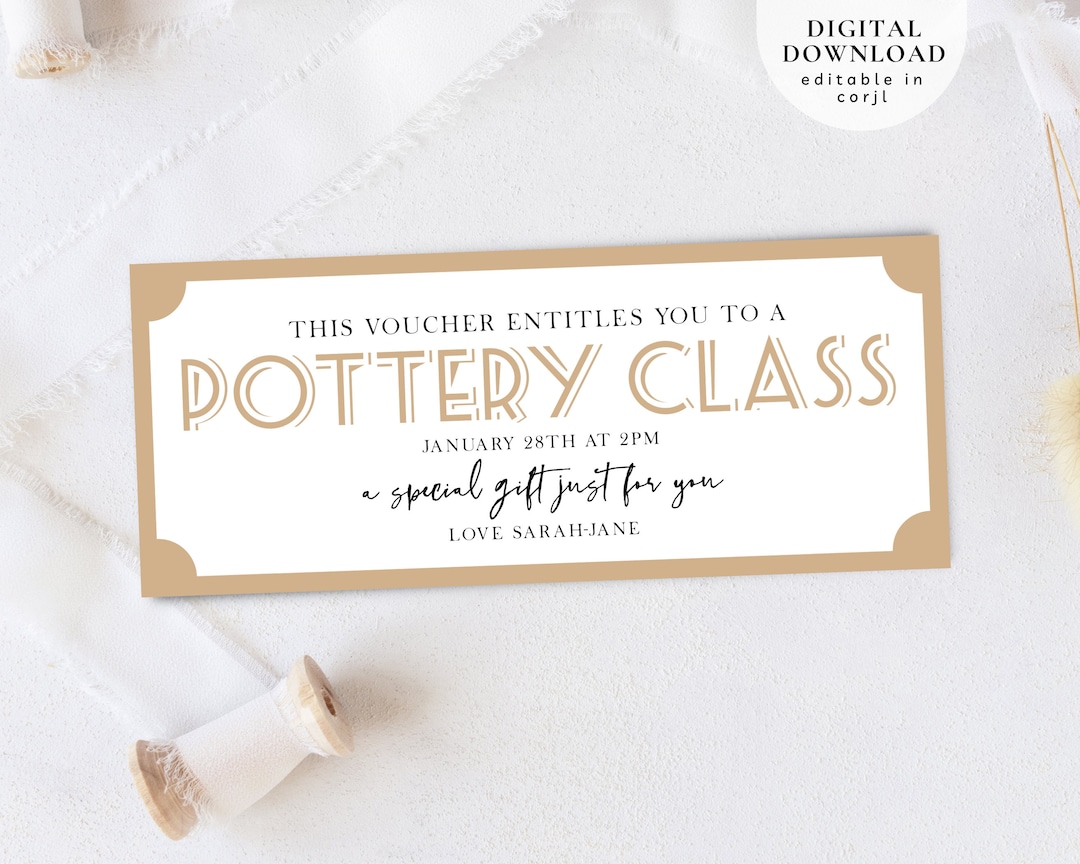 Pottery Class Gift Voucher Certificate, Surprise Pottery Classes Coupon ...