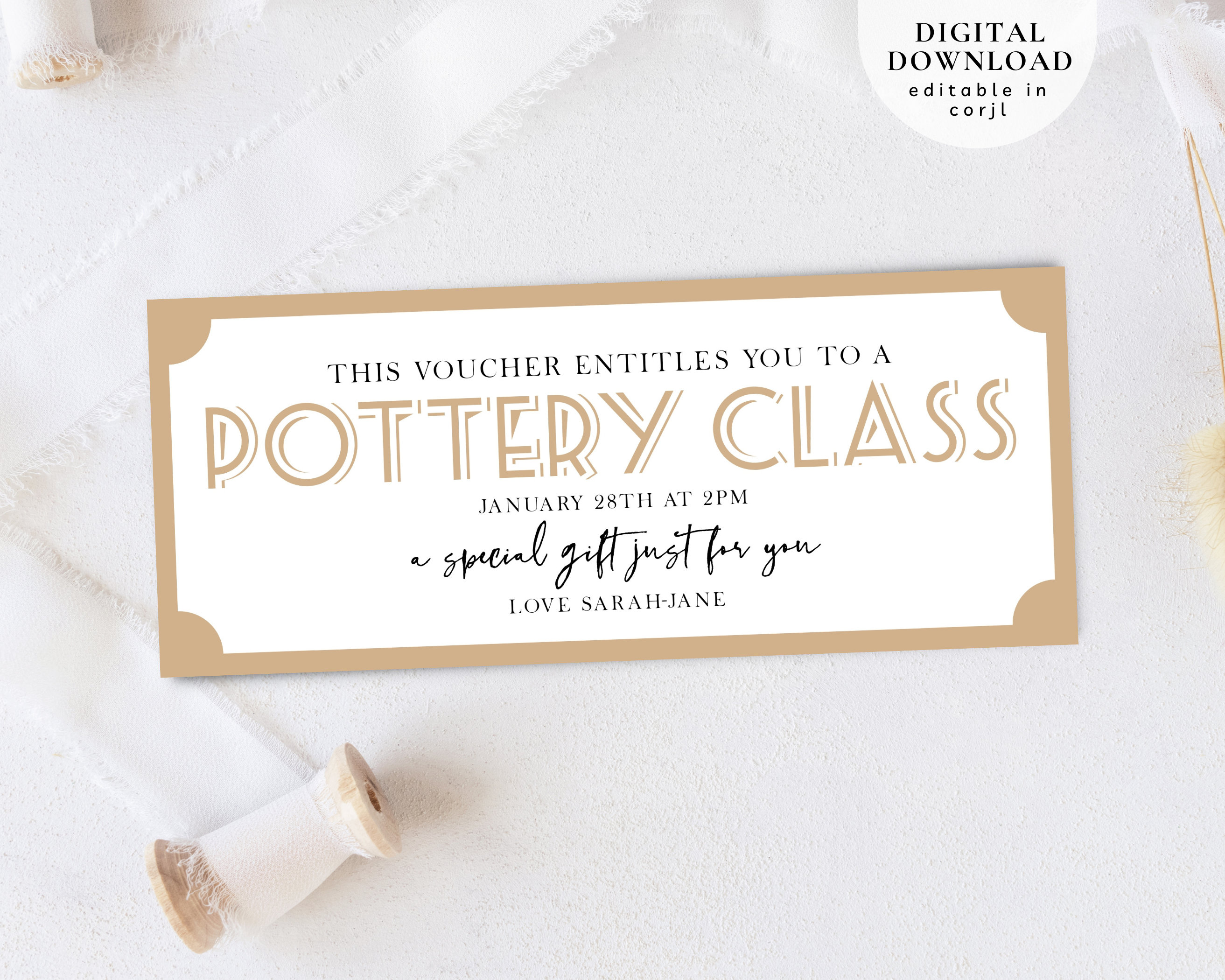 Pottery Class Gift Voucher Certificate, Surprise Pottery Classes Coupon ...