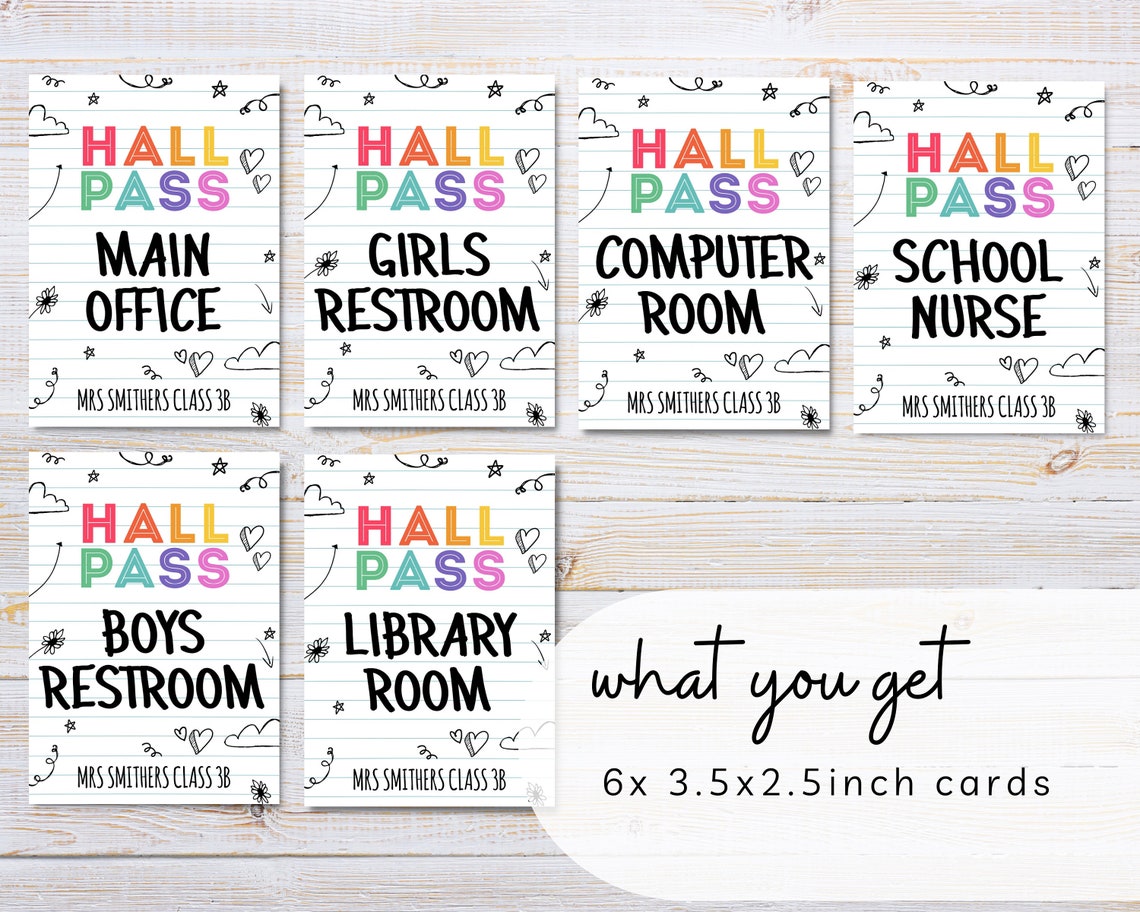 Classroom Hall Passes, Bathroom Pass, Nurse Pass, Elementary Hall Pass ...
