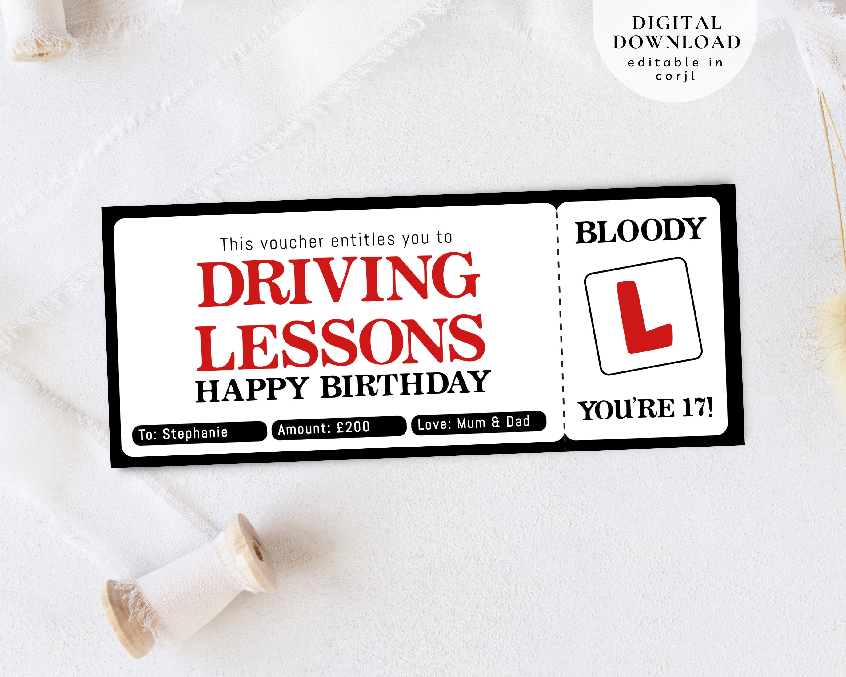 Driving Lessons Gift Certificate, 17th Birthday Driving Lessons Voucher ...