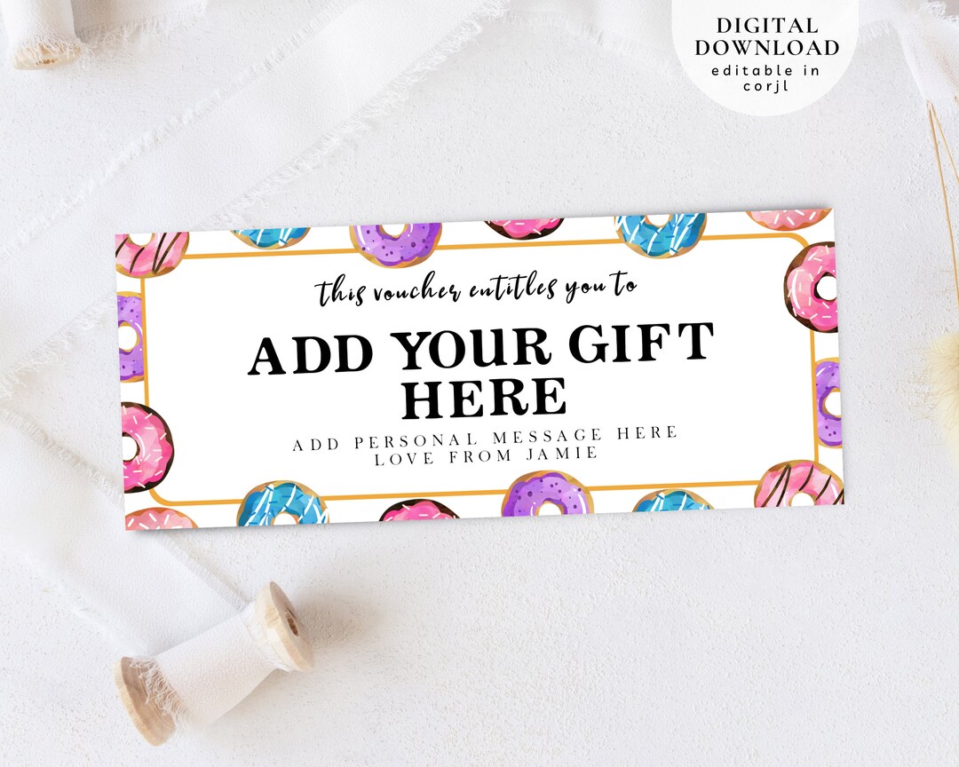 Donut Voucher, Dessert Tokens, Doughnut Food Voucher, Birthday Party ...
