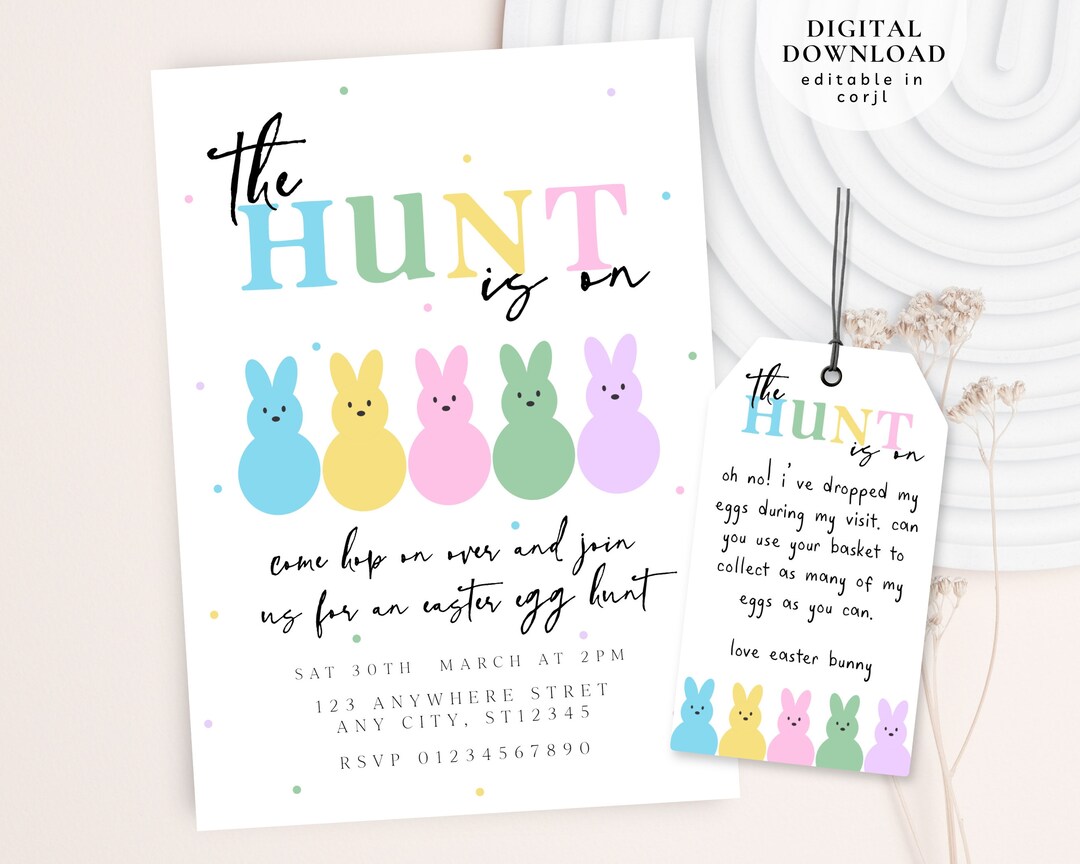 Editable Happy Easter Tag, Easter Egg Hunt Invite, Easter Treat Tag ...