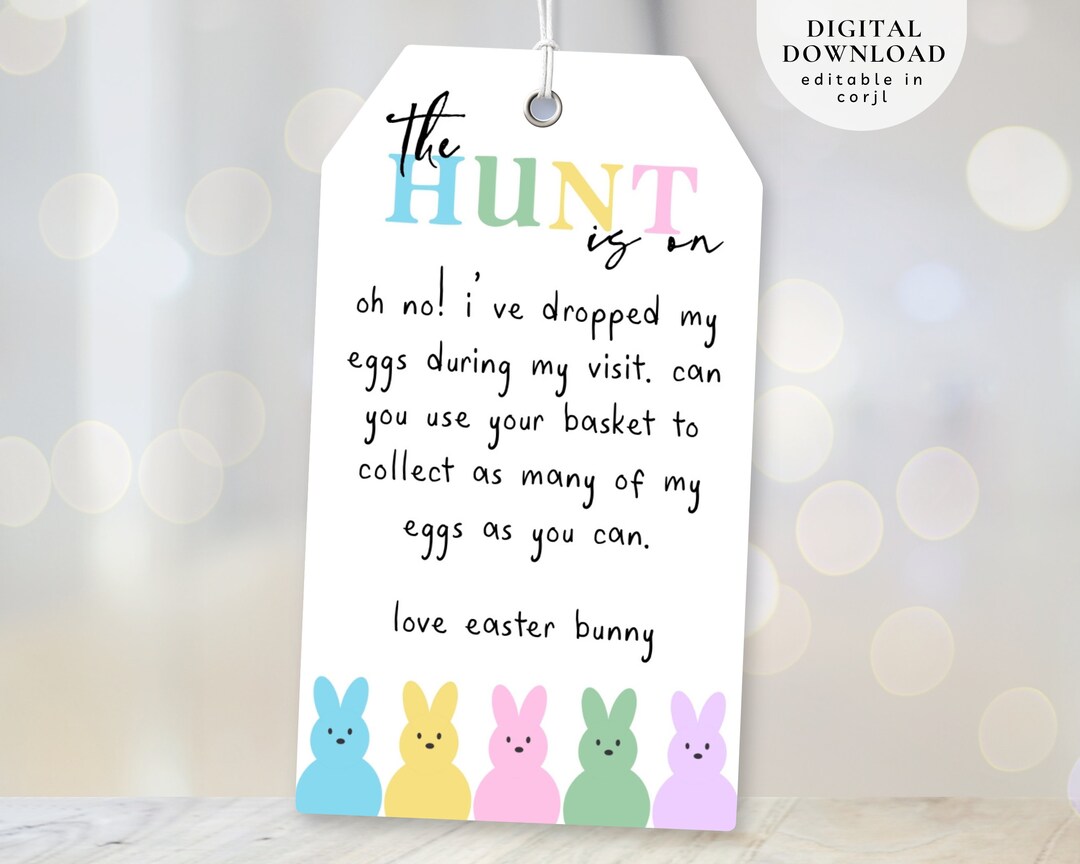 Editable Easter Hunt Tag, Easter Egg Gift Tag, Chocolate Egg Tag ...