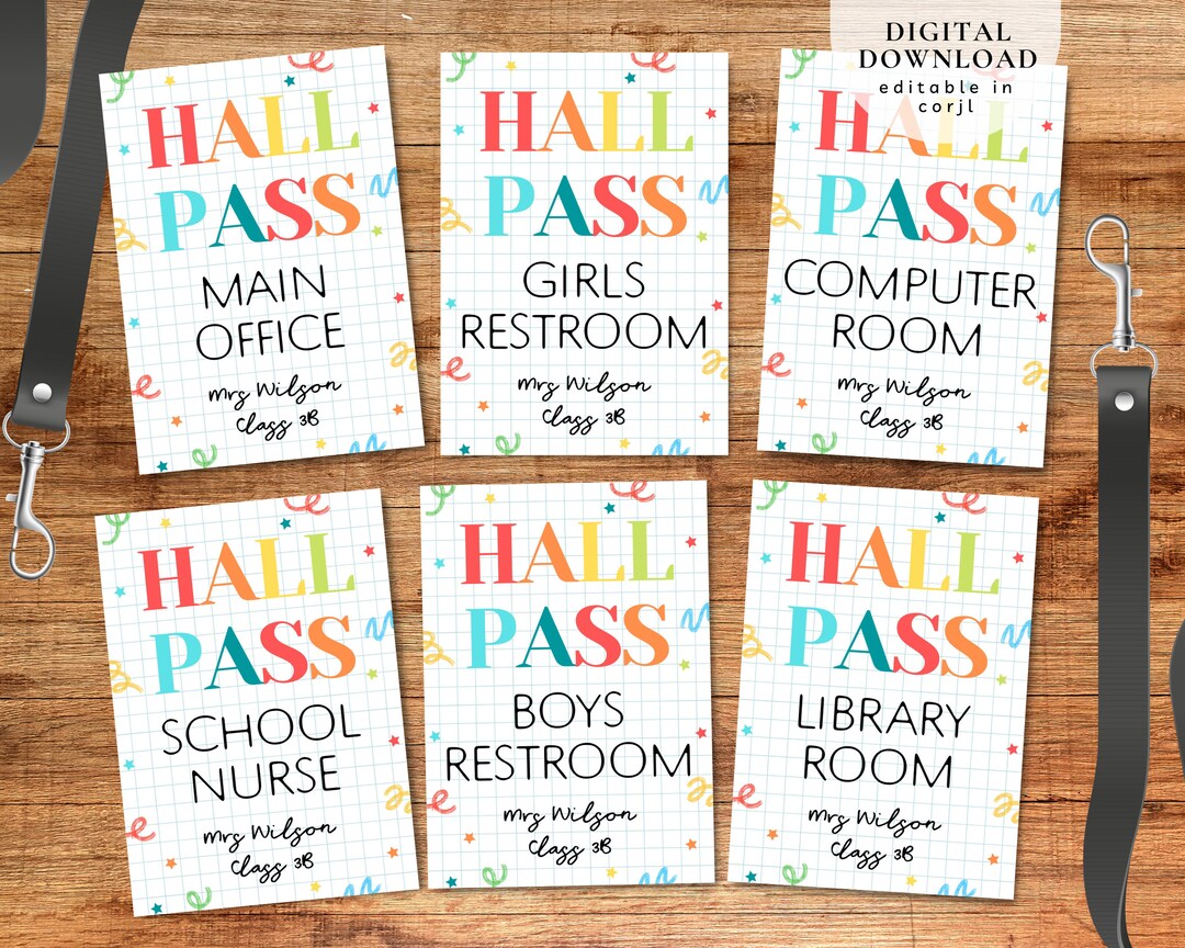 Classroom Hall Passes, Restroom Pass, Nurse Pass, Elementary Hall Pass ...