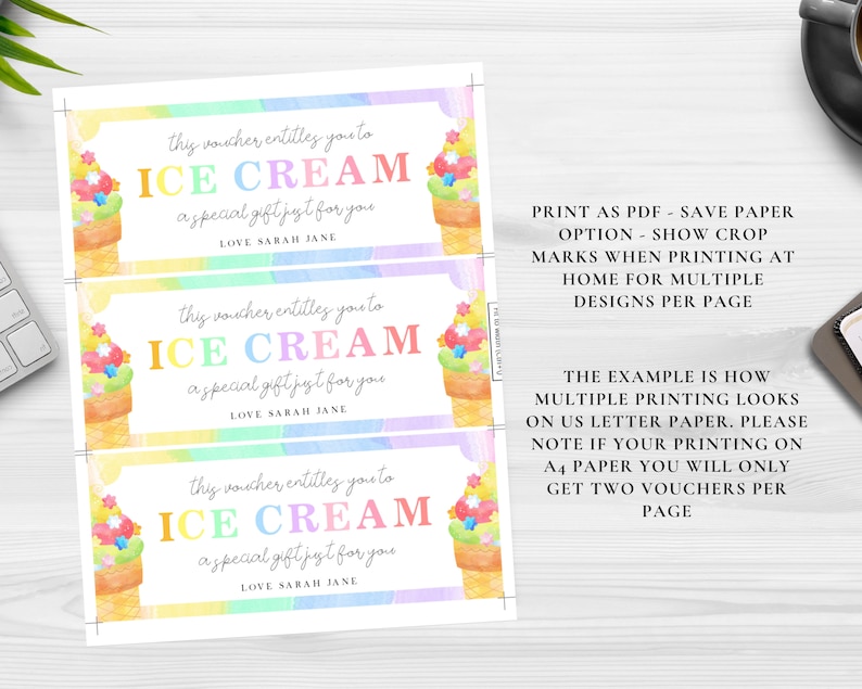 Ice Cream Voucher, Dessert Tokens, Wedding Food Voucher, Birthday Party ...