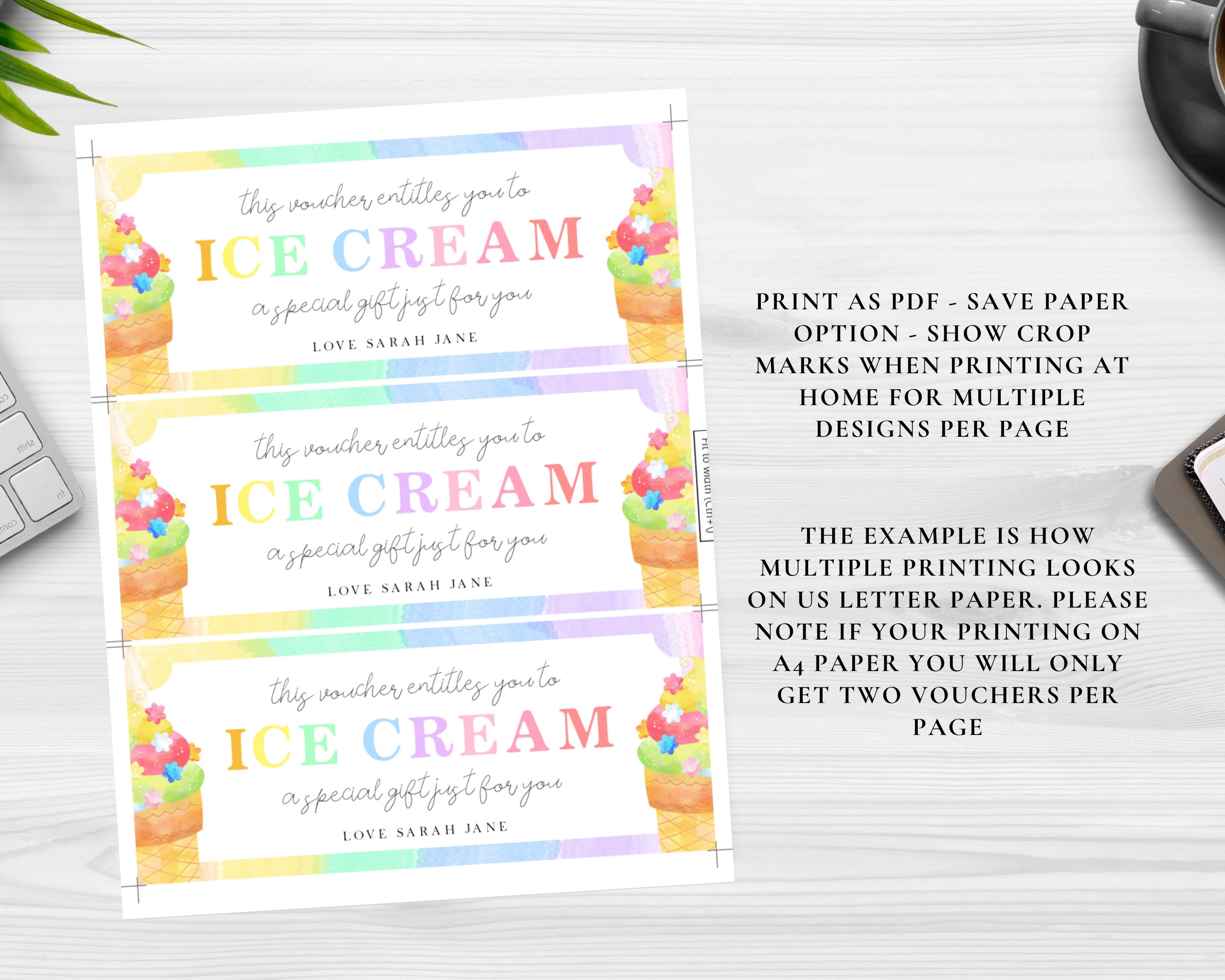 Ice Cream Voucher, Dessert Tokens, Wedding Food Voucher, Birthday Party ...