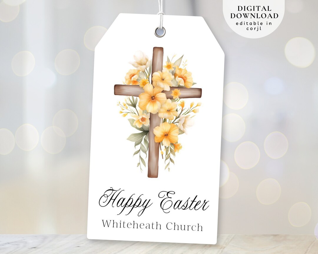 Easter Cross Gift Tag, Happy Easter Tag, Christian Church Tag ...