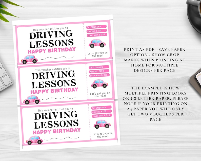 Driving Lessons Gift Certificate, 17th Birthday Driving Lessons Voucher ...