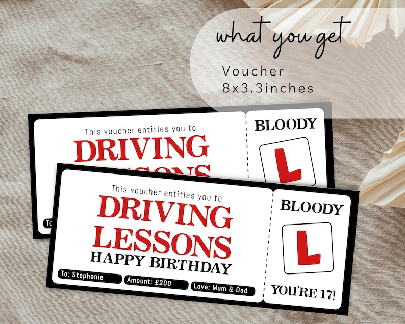 Driving Lessons Gift Certificate, 17th Birthday Driving Lessons Voucher ...