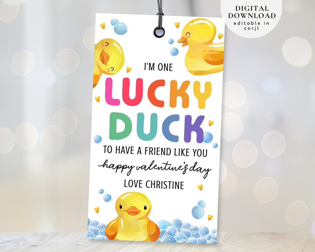 Editable Valentines I’m One Lucky Duck Gift Tag, School Valentines Tag ...