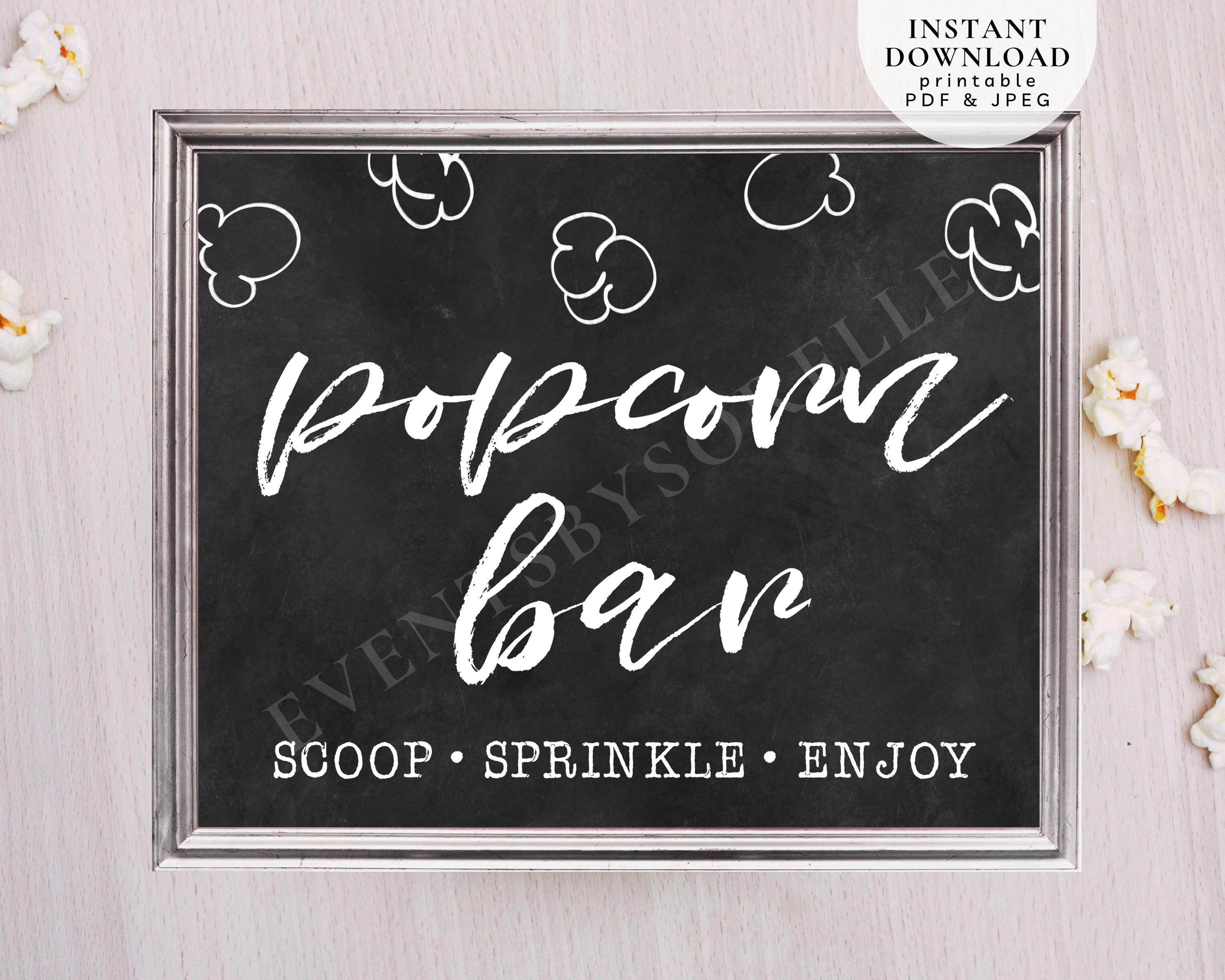 Popcorn Bar Sign, Printable Popcorn Station Sign, Snack Station, Table ...