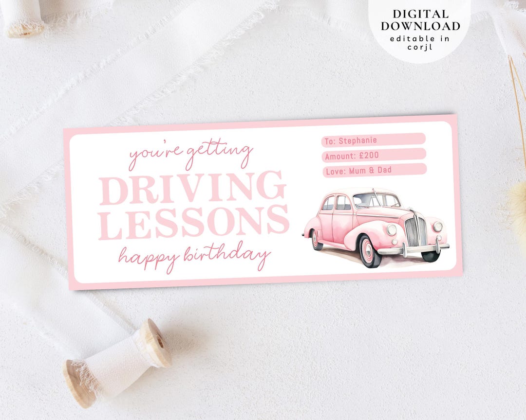 Driving Lessons Gift Certificate, 17th Birthday Driving Lessons Voucher ...