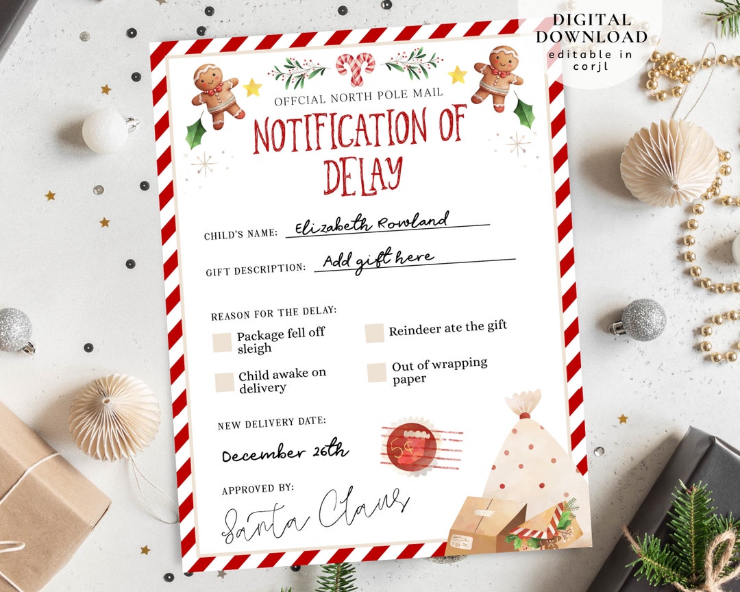 Editable Delayed Christmas Gift, Notification of Delay, Late Christmas ...