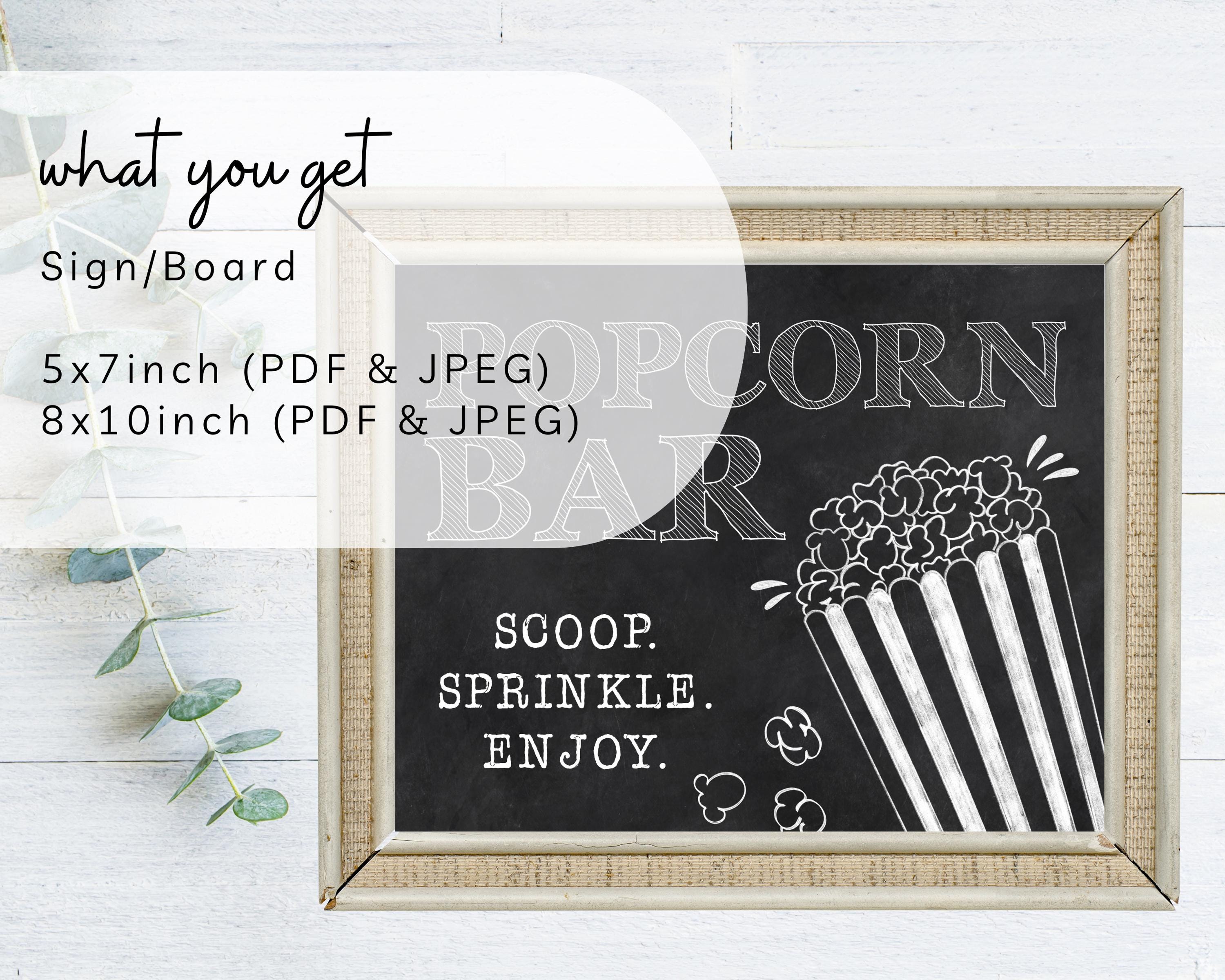 Popcorn Bar Sign, Printable Popcorn Station Sign, Snack Station, Table ...