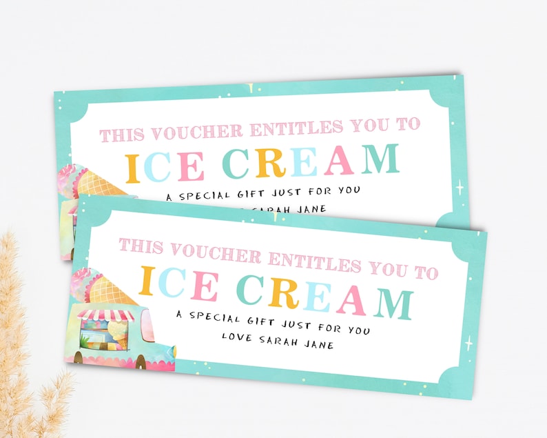 Ice Cream Voucher, Dessert Tokens, Wedding Food Voucher, Birthday Party ...