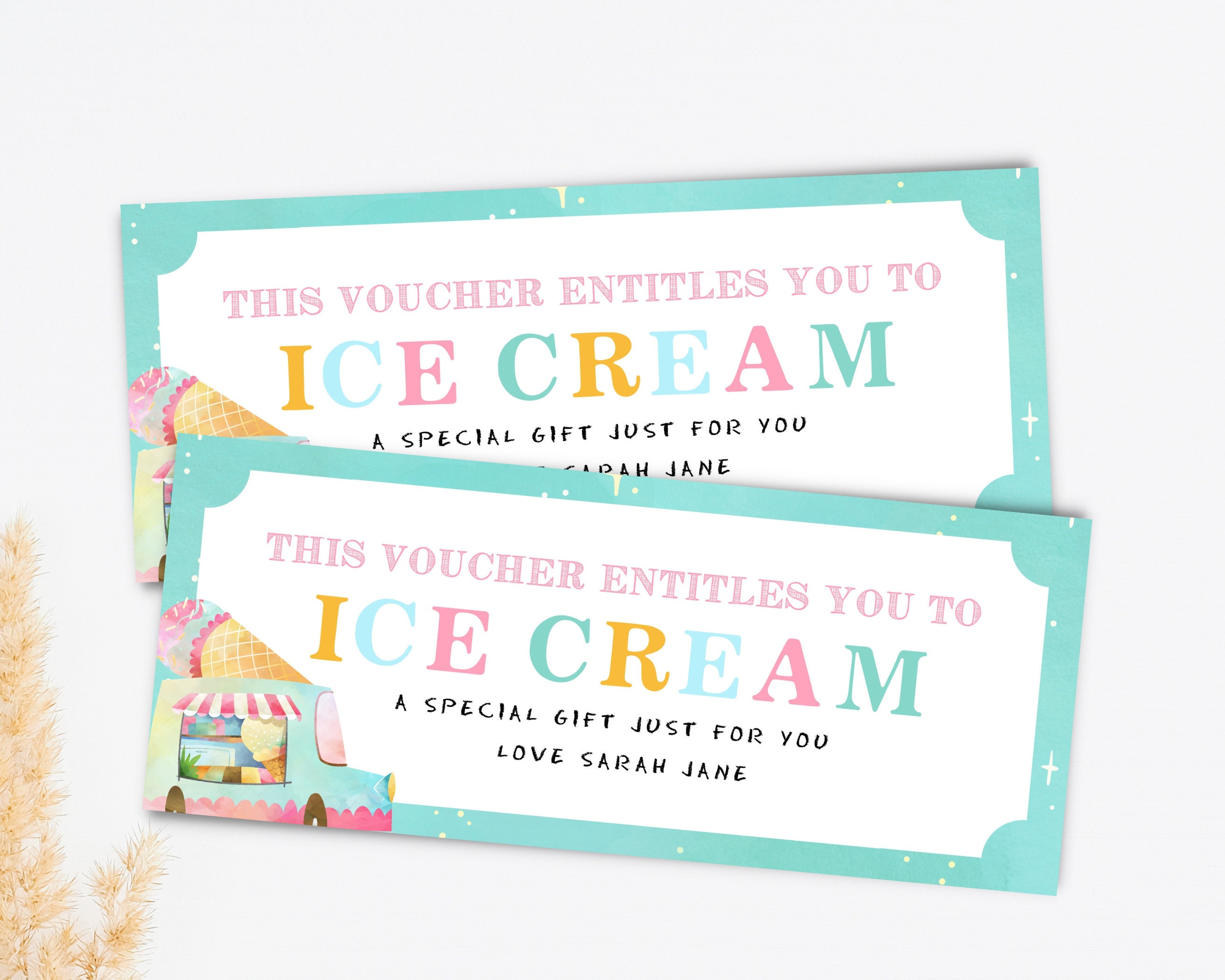 Ice Cream Voucher, Dessert Tokens, Wedding Food Voucher, Birthday Party ...