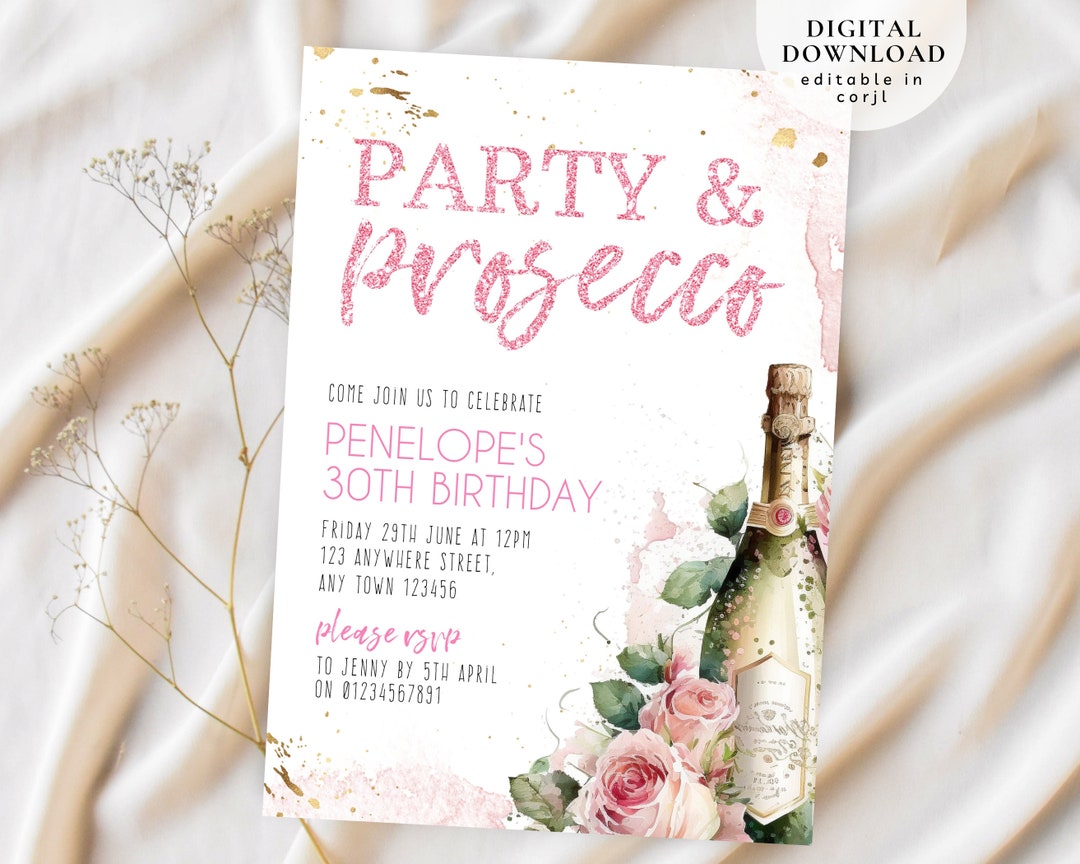 Party and Prosecco Birthday Invite, Brunch Birthday Invite, Garden ...
