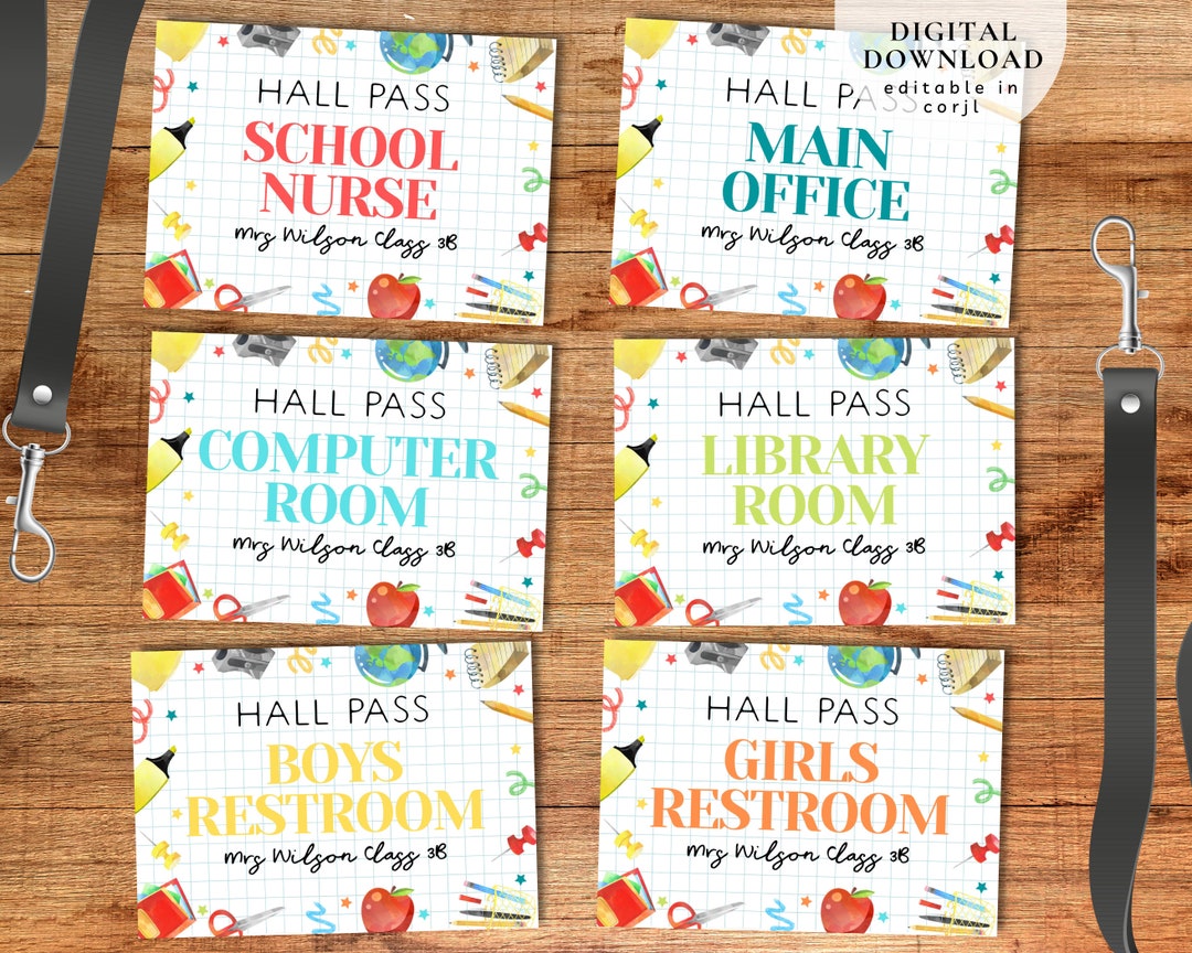 Classroom Hall Passes, Restroom Pass, Nurse Pass, Elementary Hall Pass ...