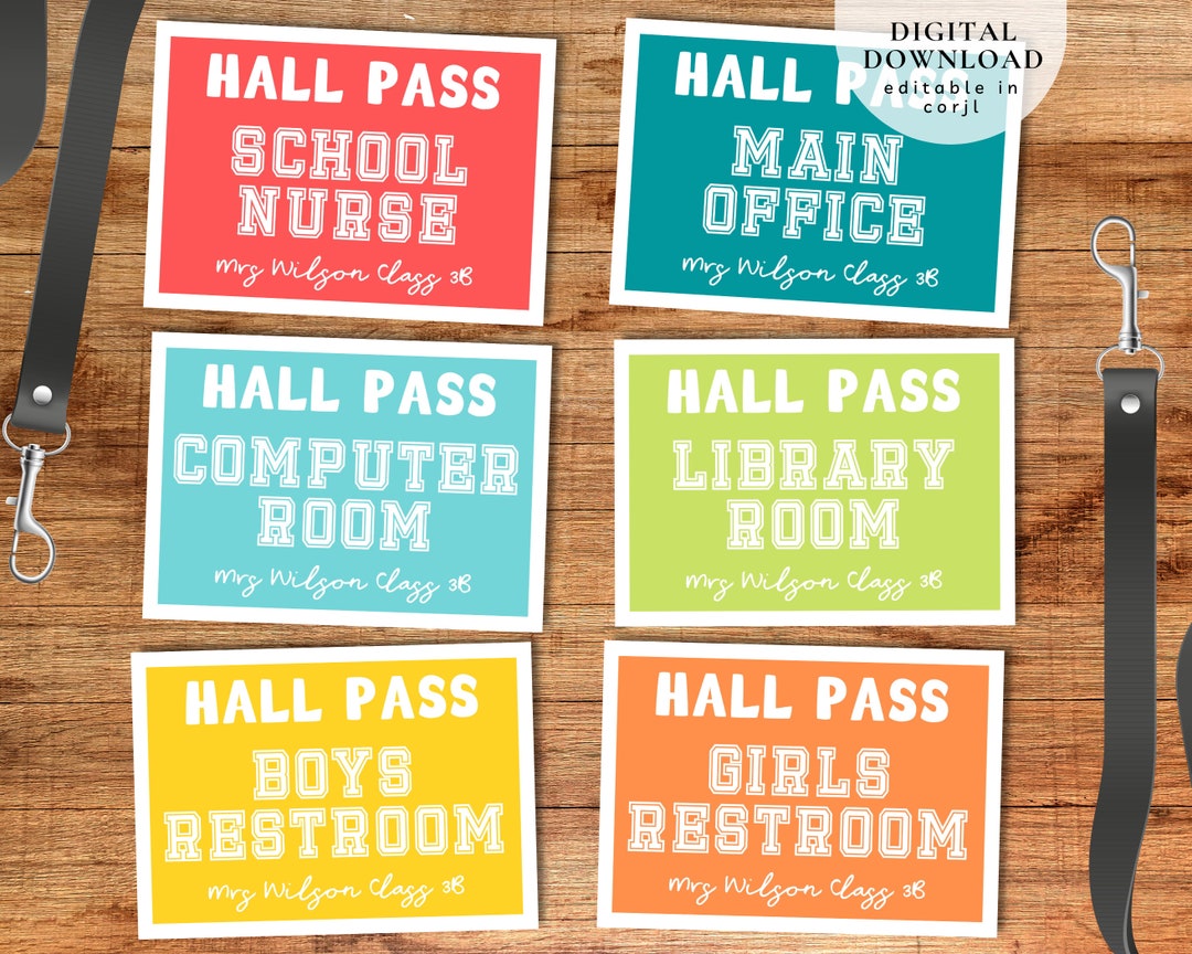 Classroom Hall Passes, Restroom Pass, Nurse Pass, Elementary Hall Pass ...