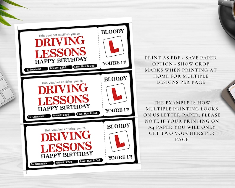 Driving Lessons Gift Certificate, 17th Birthday Driving Lessons Voucher ...