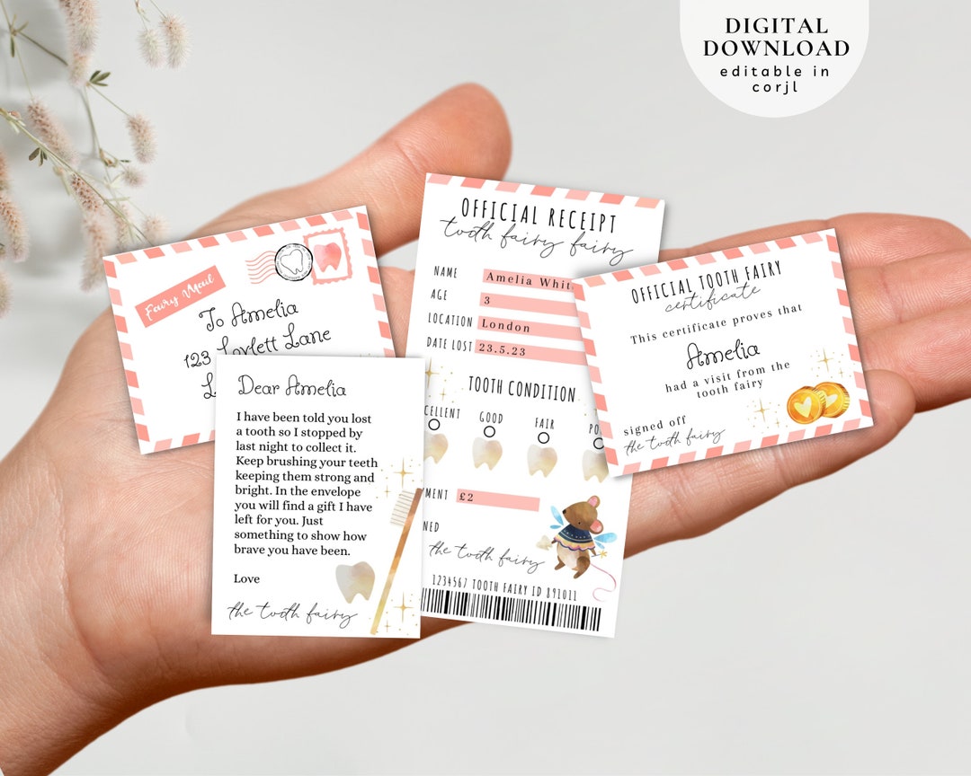 Editable Mini Tooth Fairy Set, Printable Lost Tooth Receipt, Tooth ...