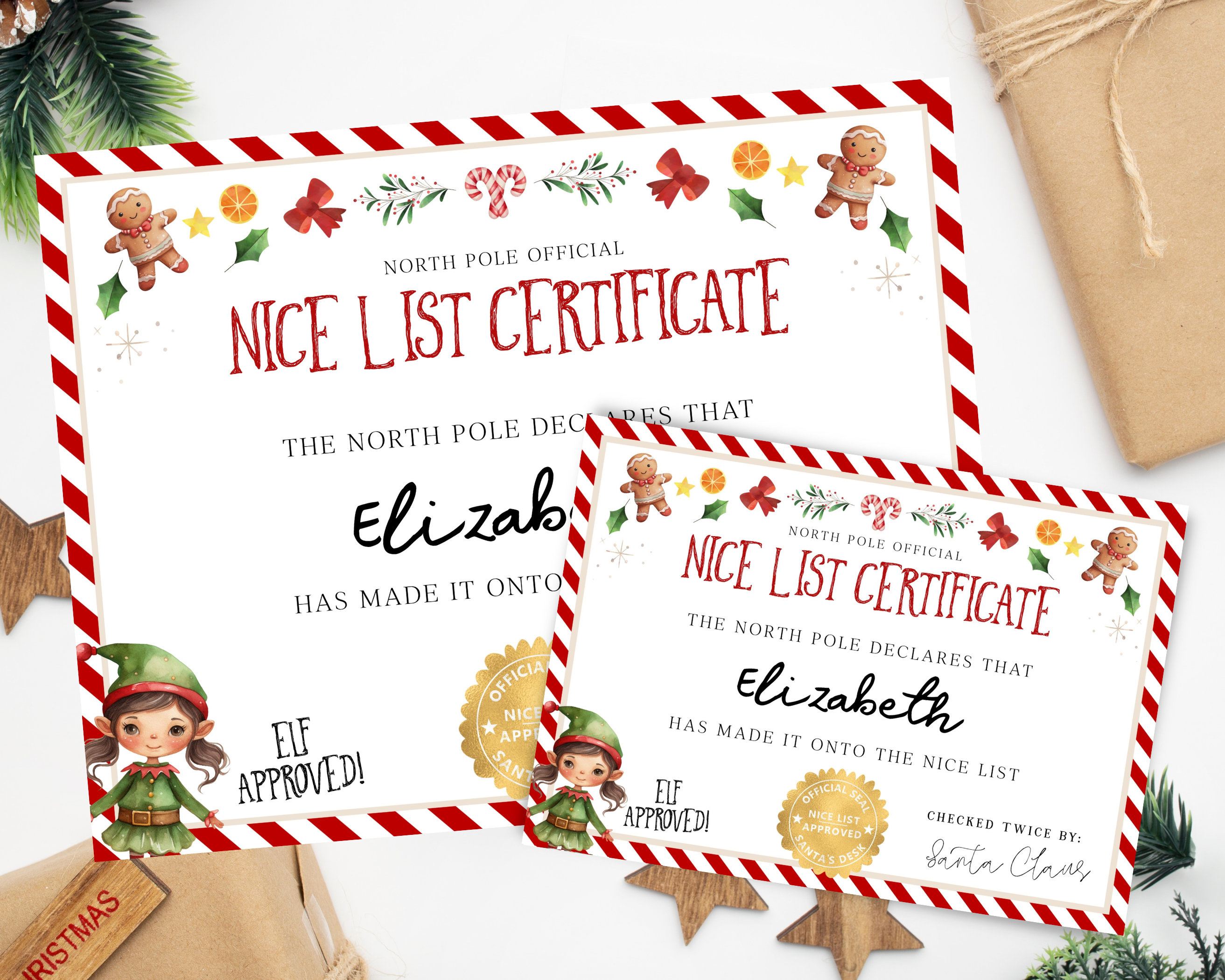 Girl Elf Report Card, Official Nice List Certificate, Editable Elf Nice ...